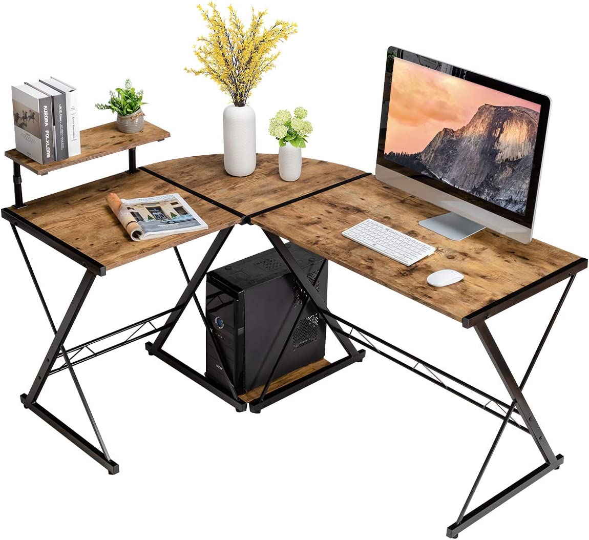 Bureau/Table Informatique Coin en Bois et Métal avec 6 Pieds Réglables ...