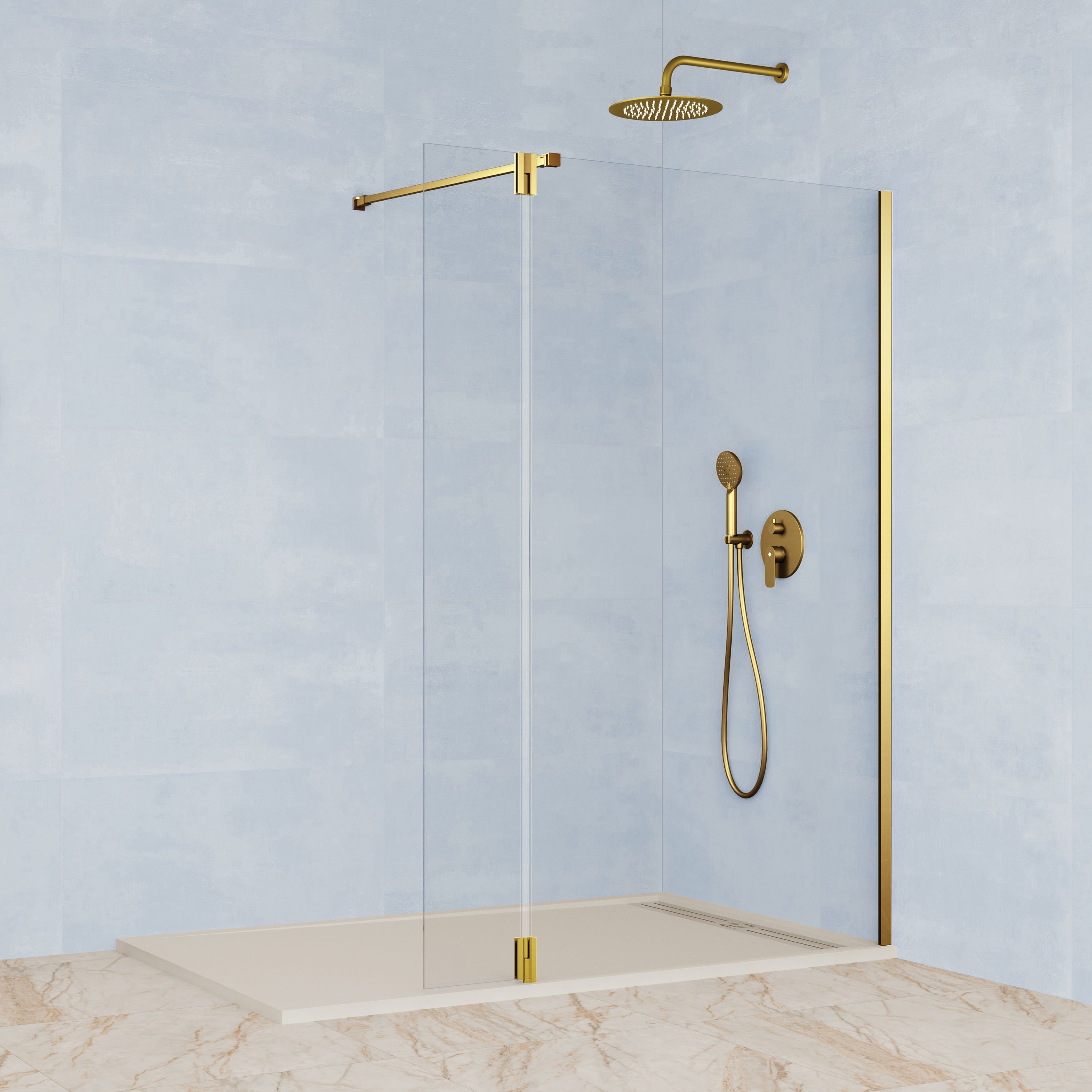 Panel de ducha fijo + cristal abatible CLEAR MOVING - 108 + 35 cm - Oro ...