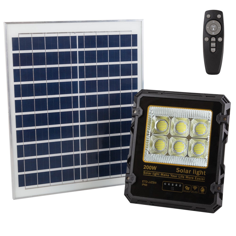 Proyector 200W con Panel Solar Control Remoto IP65 [1916-FLSOL-200W-CW ...