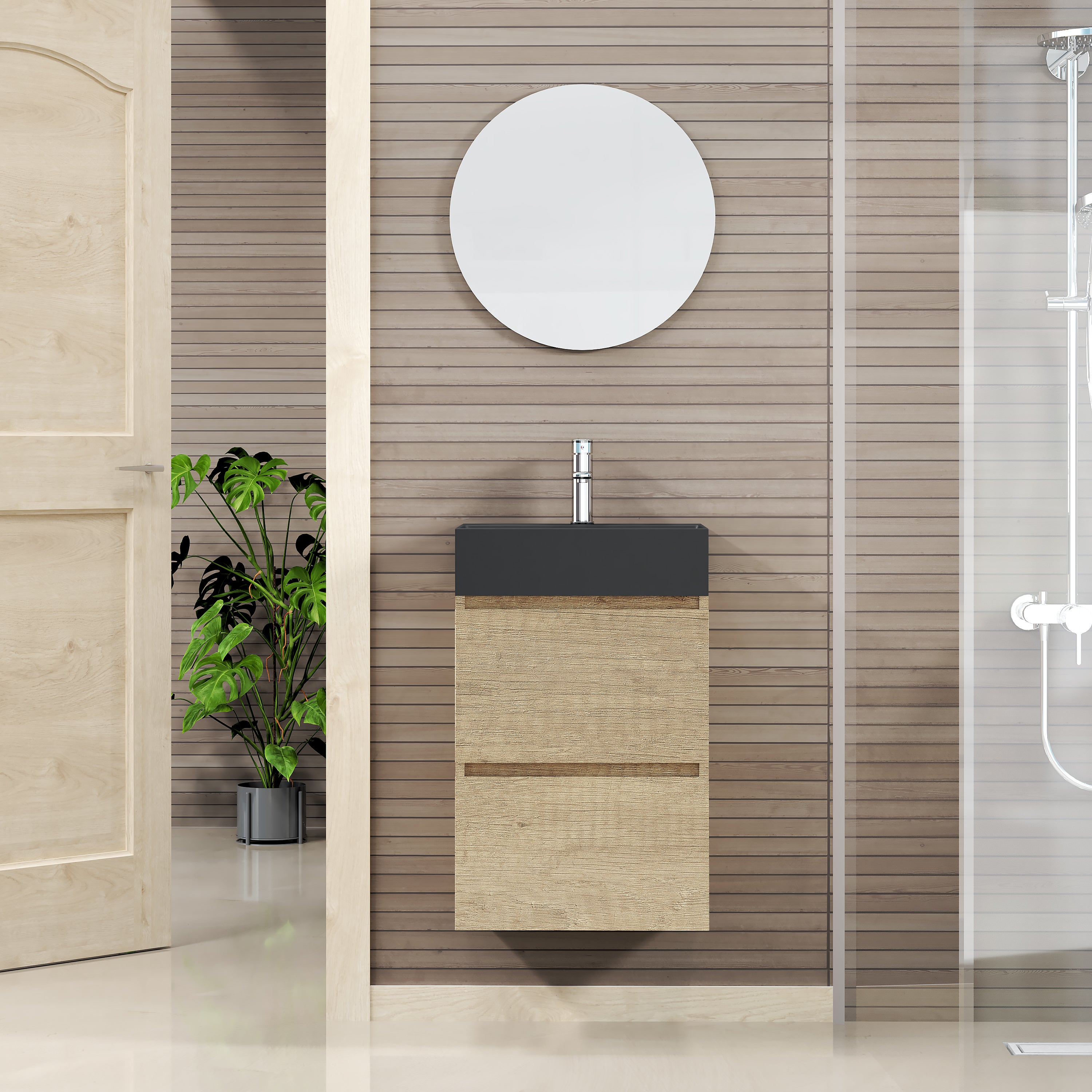 ENSEMBLE SALLE DE BAIN YUKI | 45 CM NATURE | DEUX TIROIRS | LAVABO ...