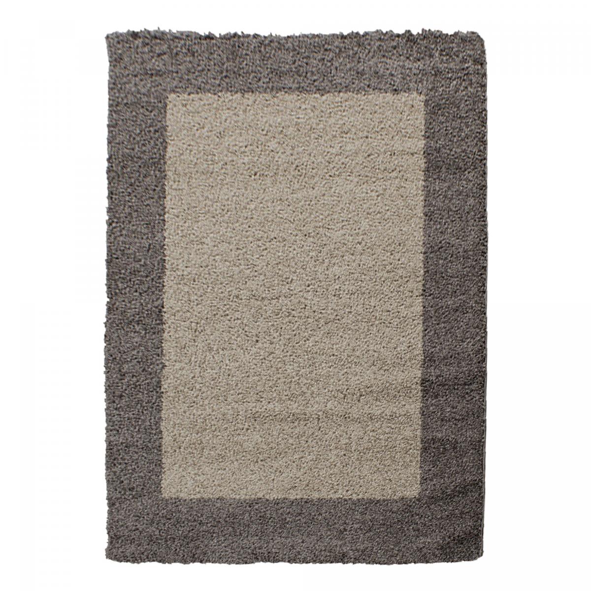 Tapis poils longs shaggy 160x230 rectangle tissé beige et taupe motif simple | Leroy Merlin