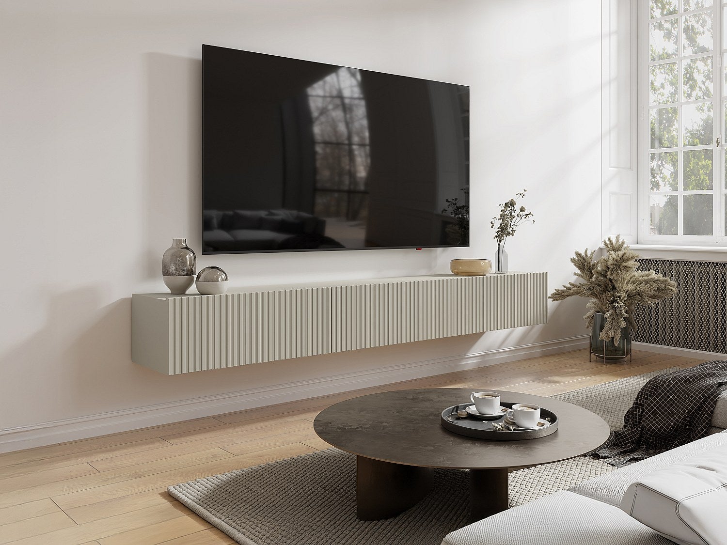 Meuble TV suspendu avec 3 portes - Beige - DANTAY | Leroy Merlin