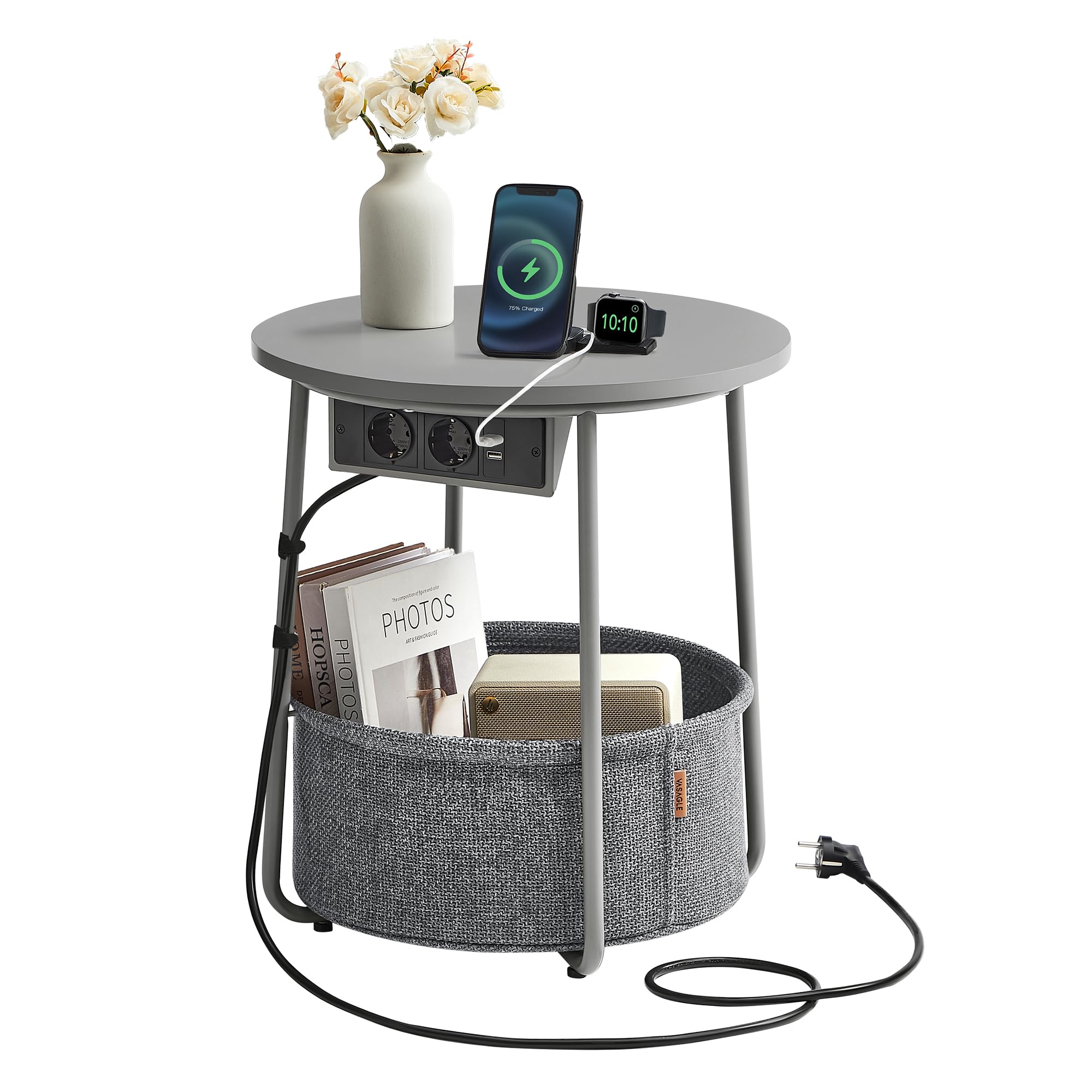 Table basse, table basse ronde avec station de recharge et panier en ...