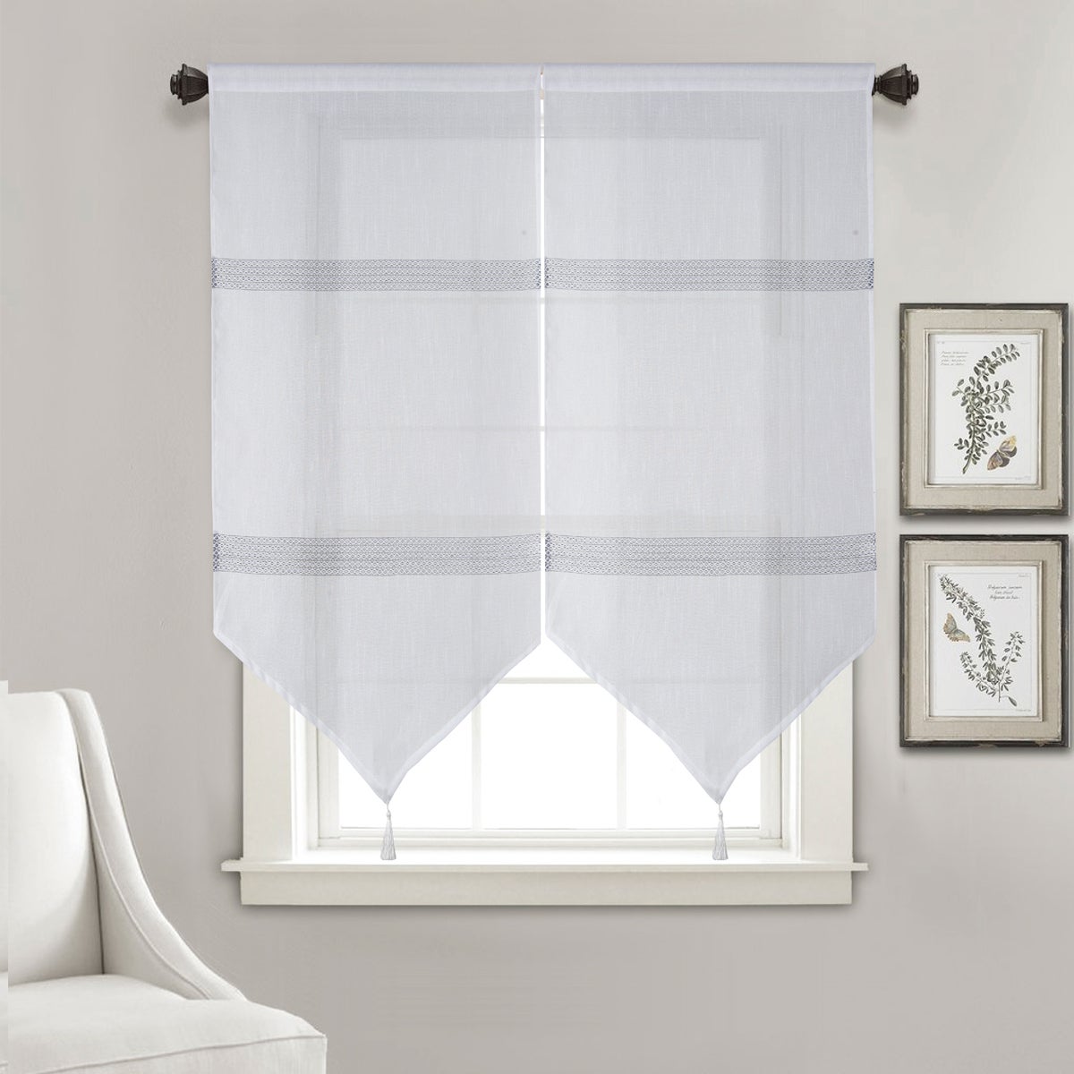 Paire de petits voilages en pointe à rayures ajourées - Blanc - 60x120 ...