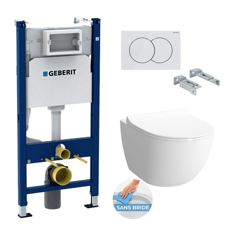 Pack WC GEBERIT Bâti Duofix + WC sans bride Vitra Sento SmoothFlush ...