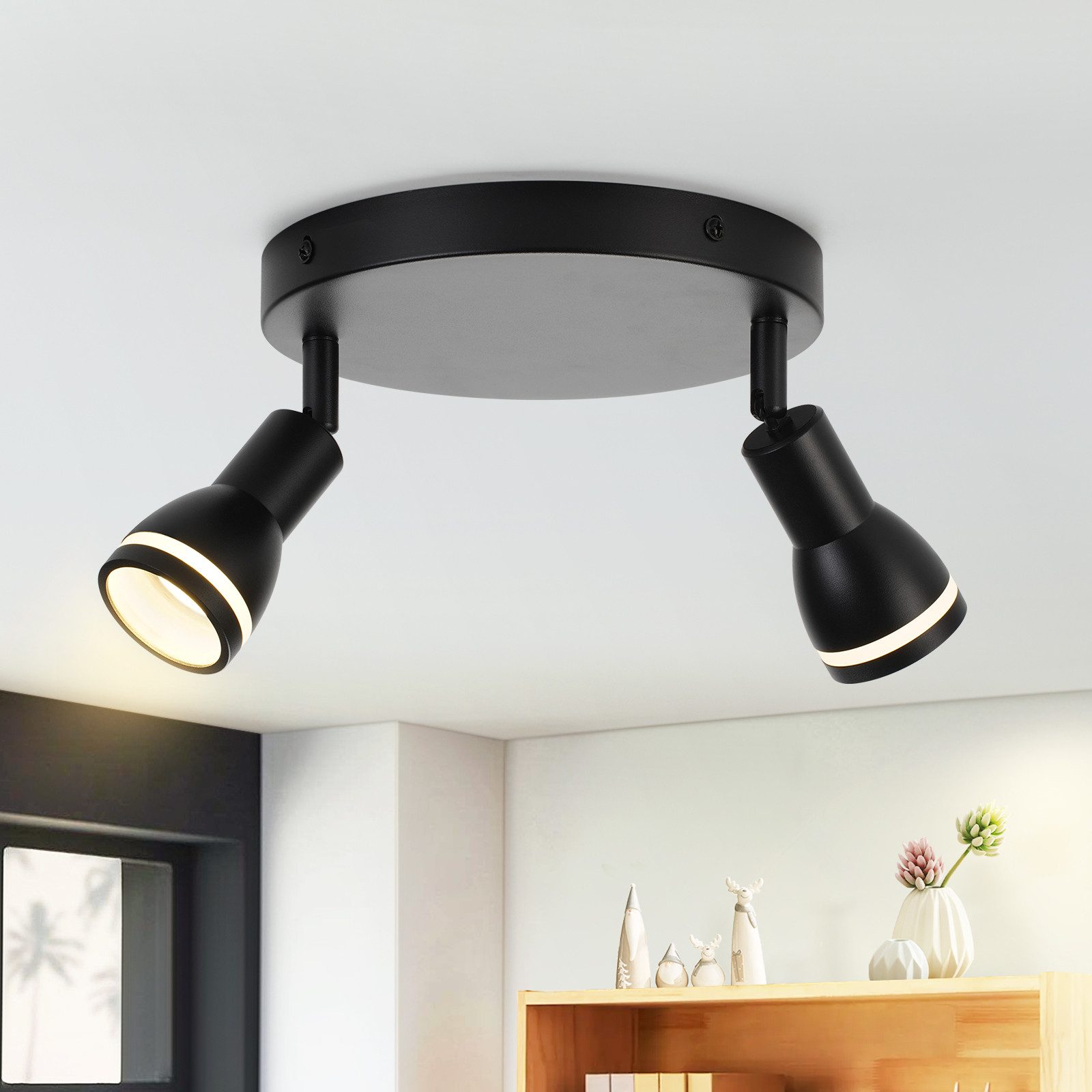 NETTLIFE Foco de techo LED, 2 bombillas, lámpara de techo negra para ...