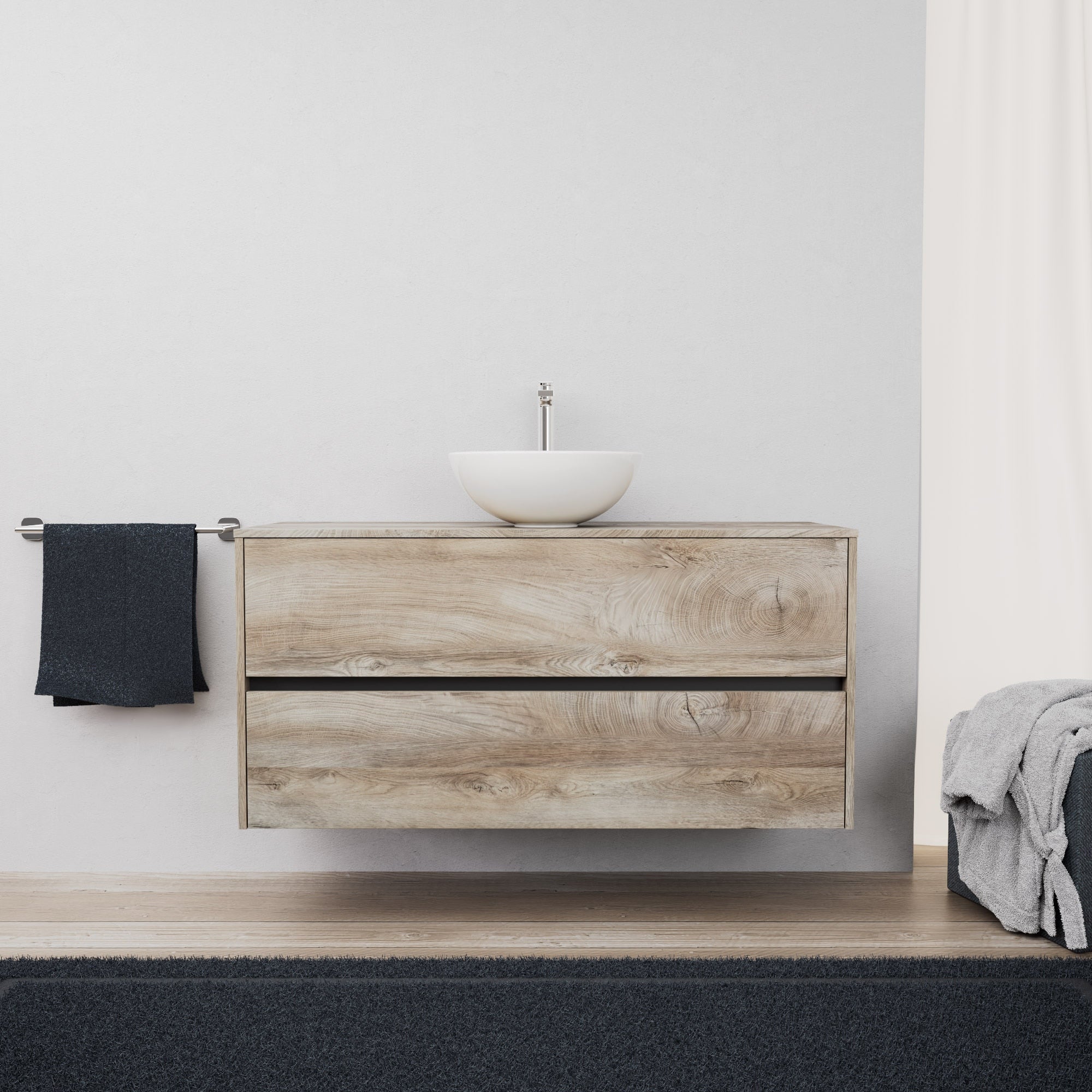 Inda - Mobile bagno 2 cassetti L.120 con lavabo in appoggio / Rovere ...