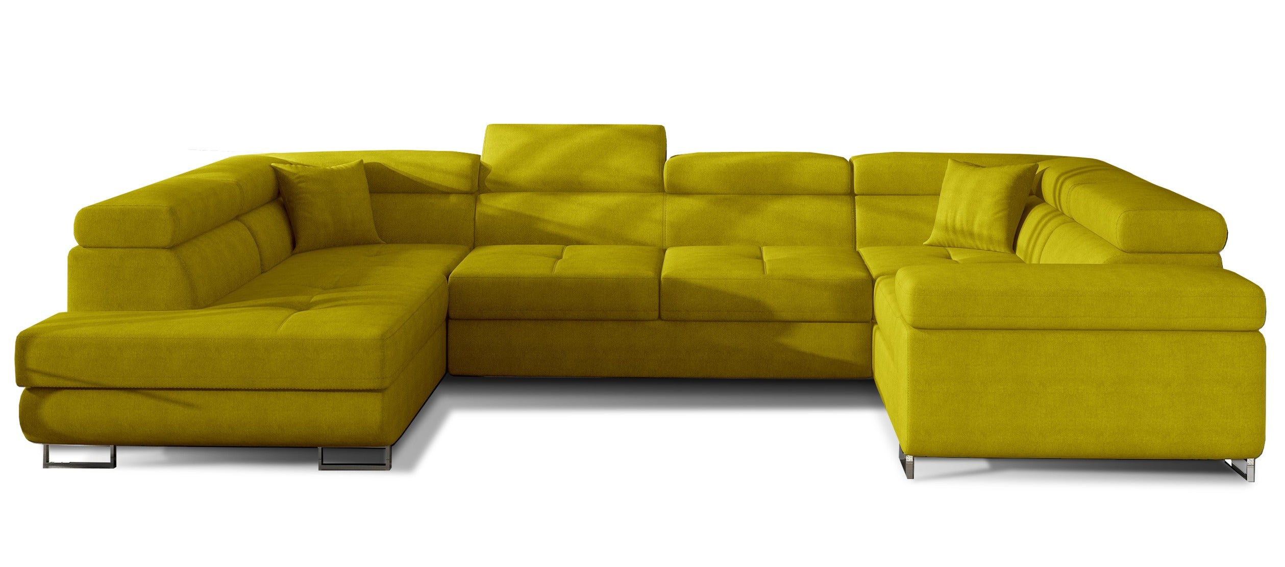 Canapé convertible U gauche tissu jaune avec coffre de rangement Tovy ...