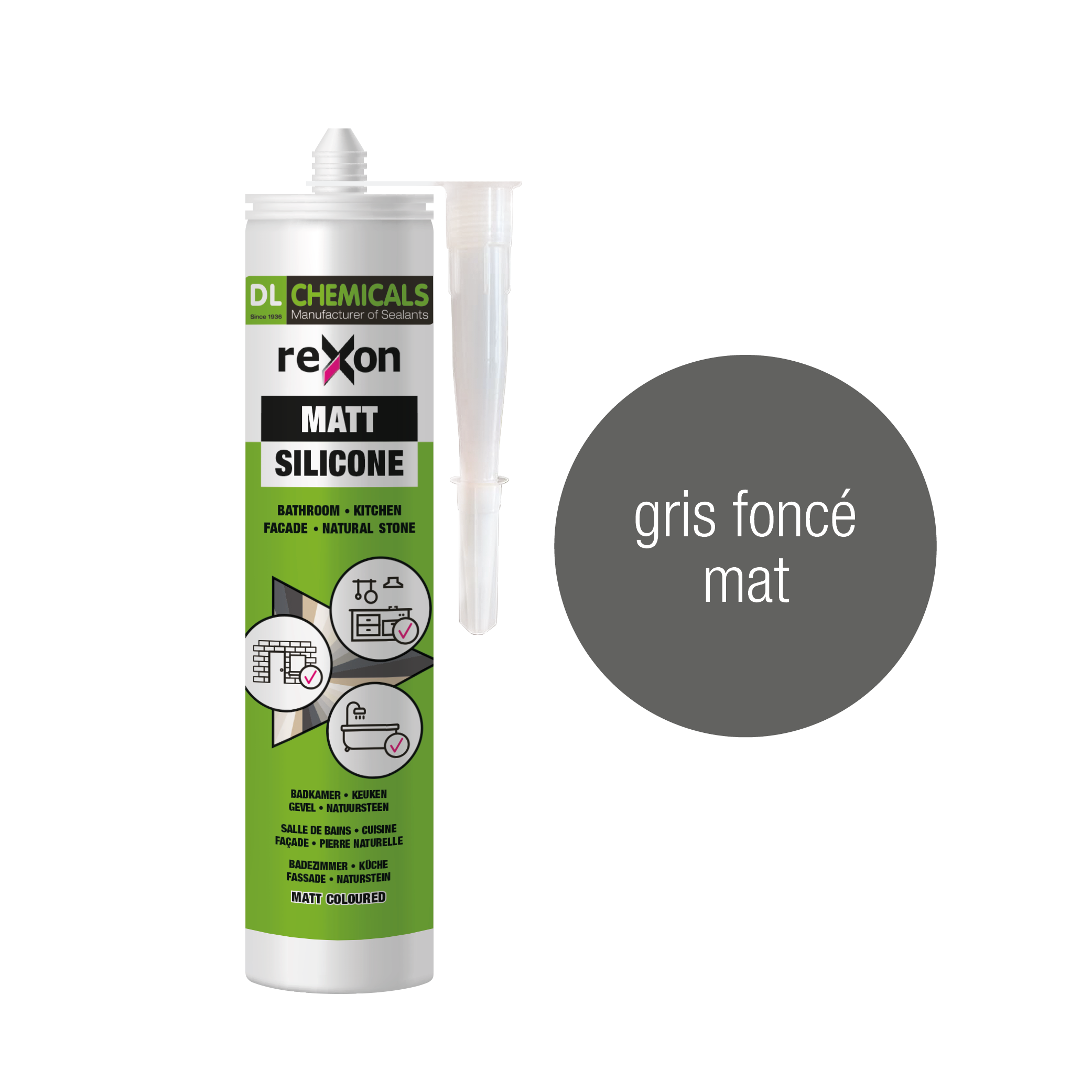 Mastic silicone neutre REXON MATT Gris foncé mat 290ml | Leroy Merlin