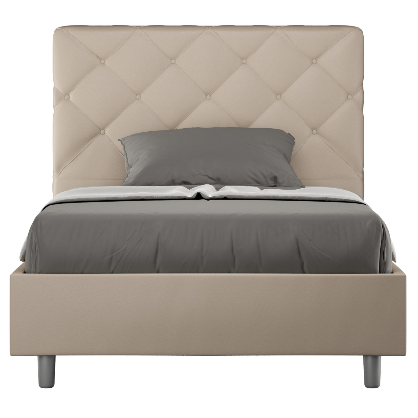 Cama con somier acolchada 120x190 cuero sintético gris paloma Priya ...