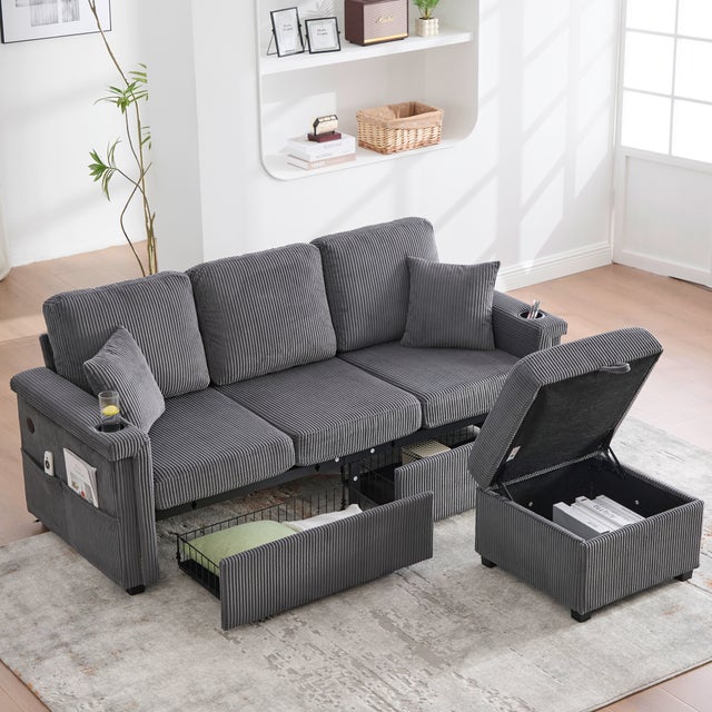 Sofa chaise longue con arcon: almacenamiento práctico