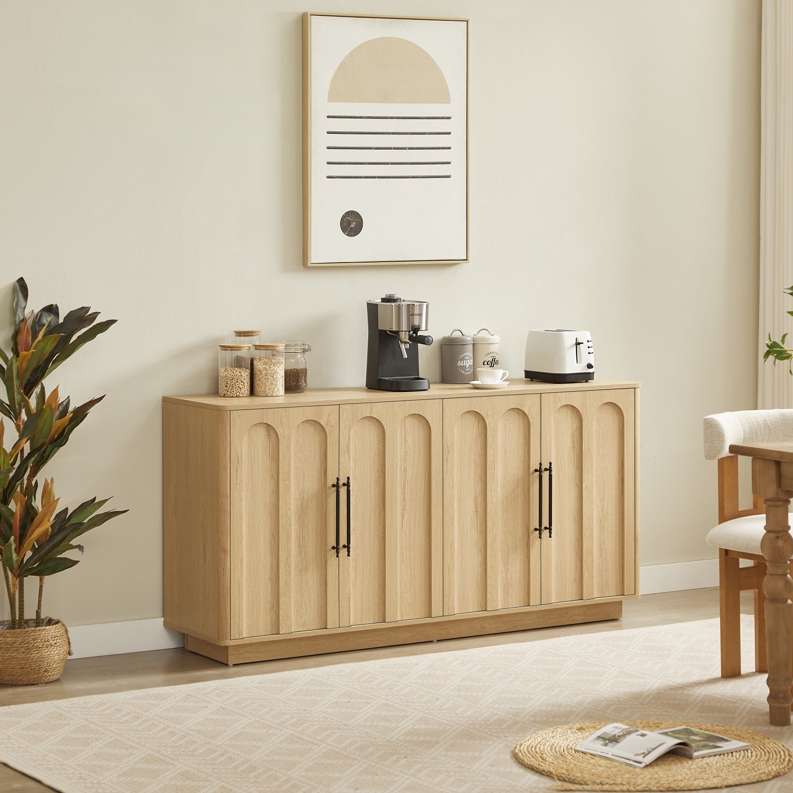 Sideboard 160x40x80 cm – 4 Portes à Motifs Arches – Fermeture Soft ...