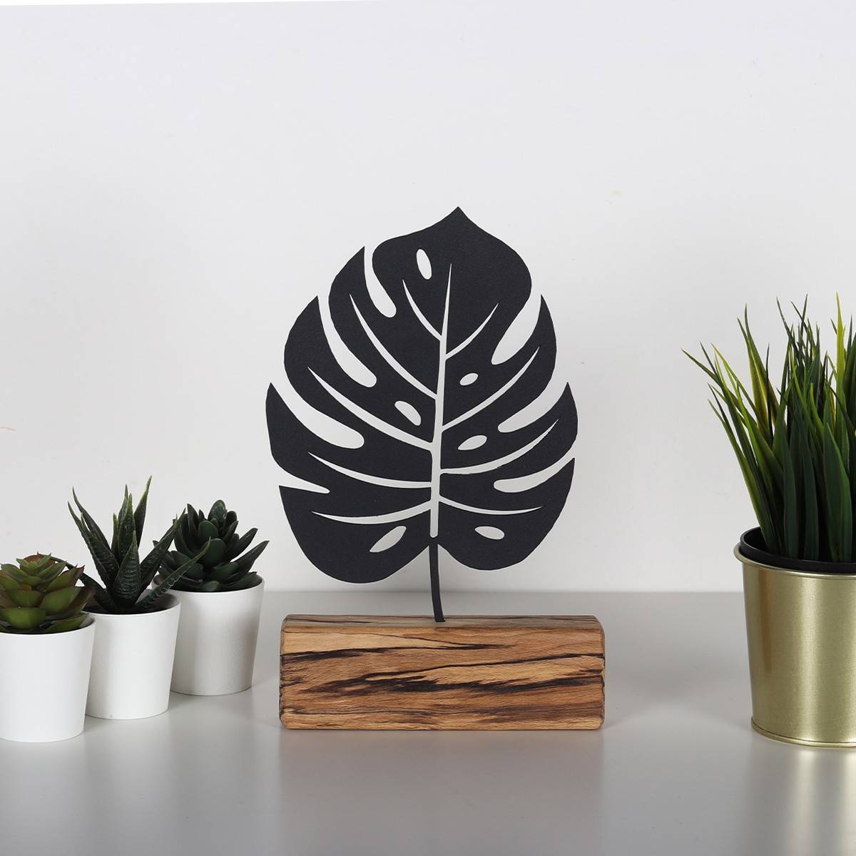 Objet décoratif à poser Zidus L30xH41cm Bois Naturel et Métal Feuille ...