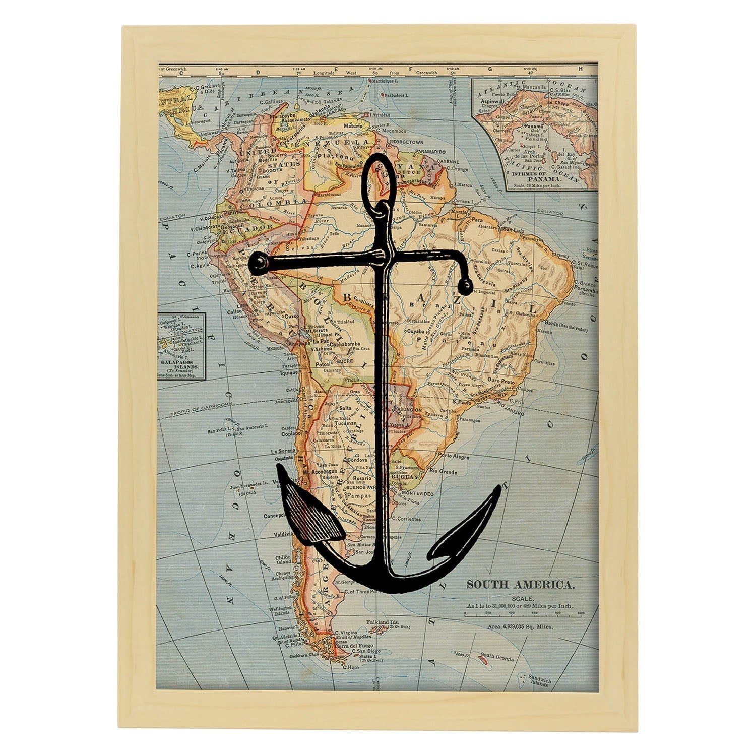 Posters De Objetos Sobre Mapas. Lamina Ancla Sobre Mapa, Con Diseno De ...