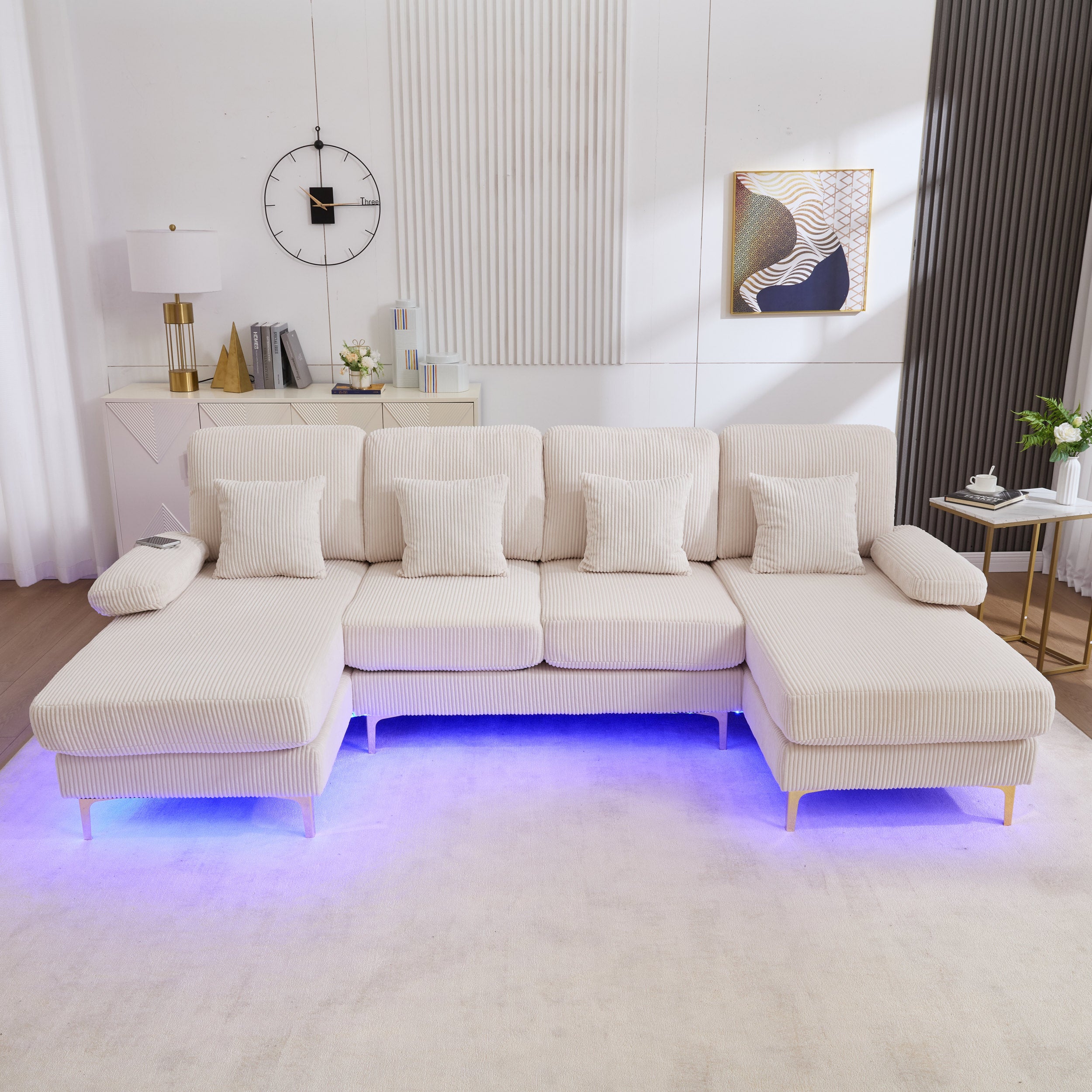 Sofá de 4 plazas en forma de U con iluminación LED ambiental, puerto ...