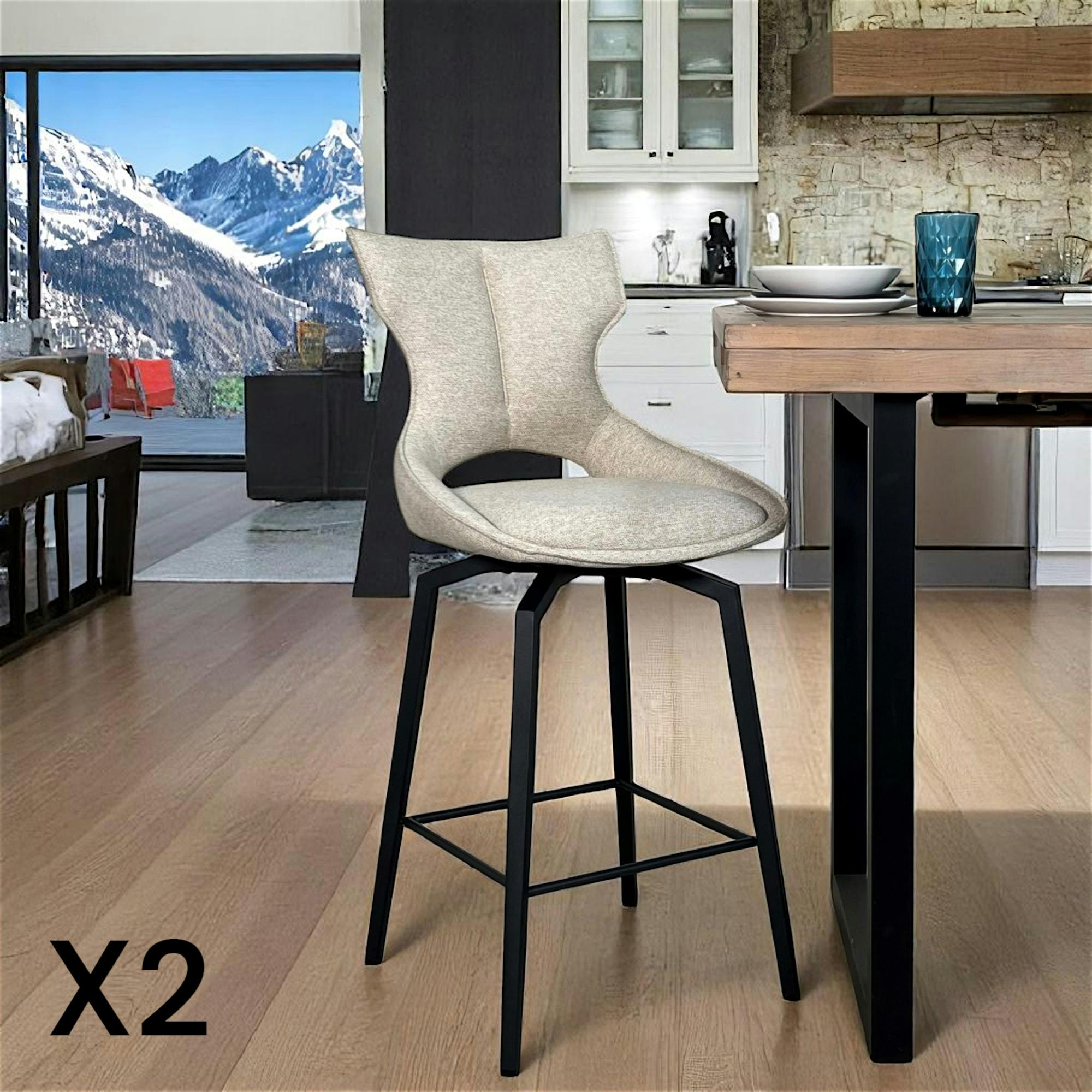 Chaise de bar pivotante tissu beige (lot de 2) LOMBARDIE | Leroy Merlin