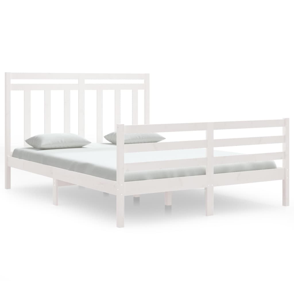 Lit Adulte | Lit double | Cadre de lit Blanc Bois massif 150x200 cm ...
