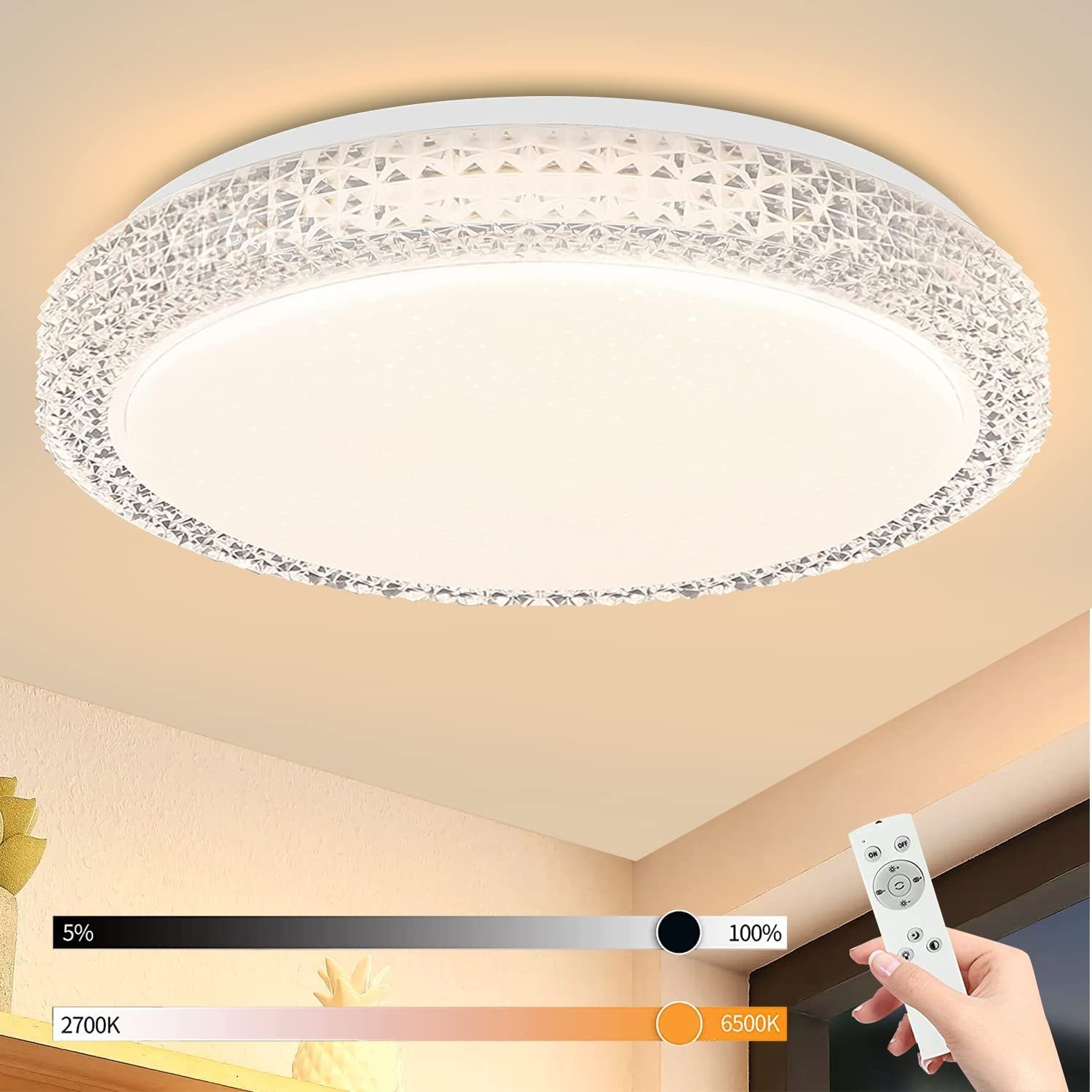 NETTLIFE Plafoniera LED con telecomando dimmerabile 18W, diametro 30cm ...