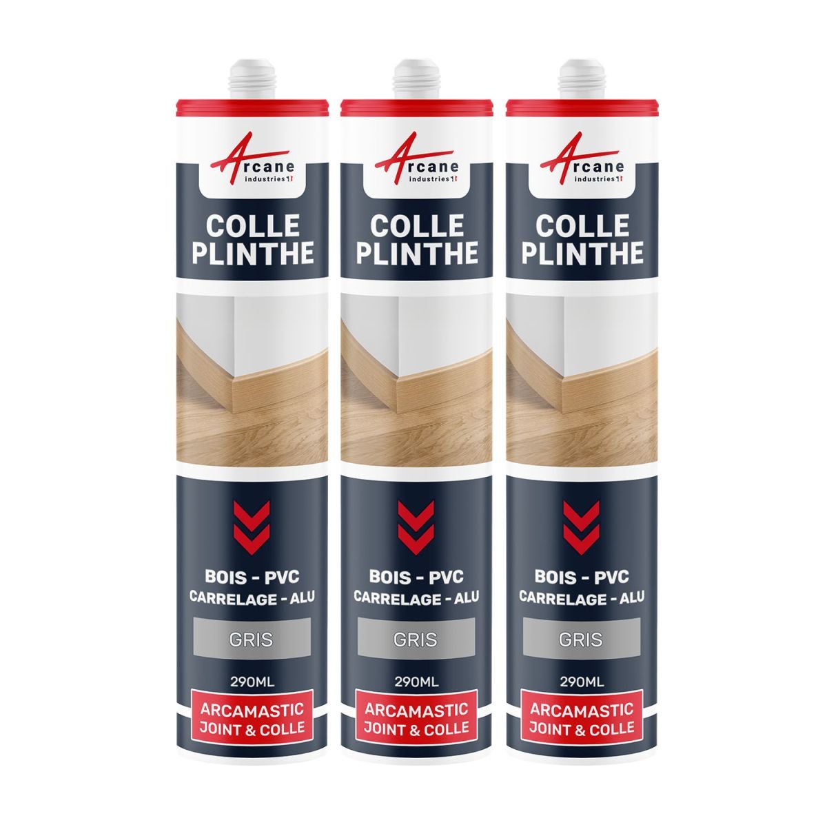Mastic Colle Plinthes bois, carrelages, parquet, marches : ARCAMASTIC JOINT ET COLLE Gris ...