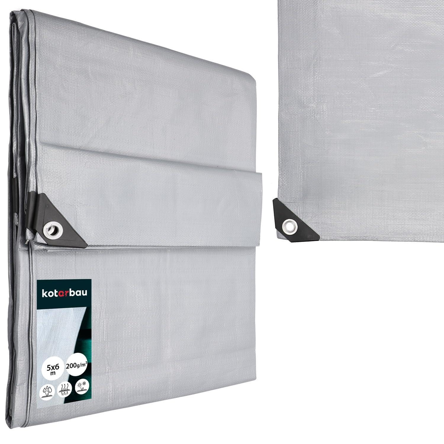 Telo Impermeabile Esterno - Polietilene - 5 x 6 m - Argento - 200 g/m² ...