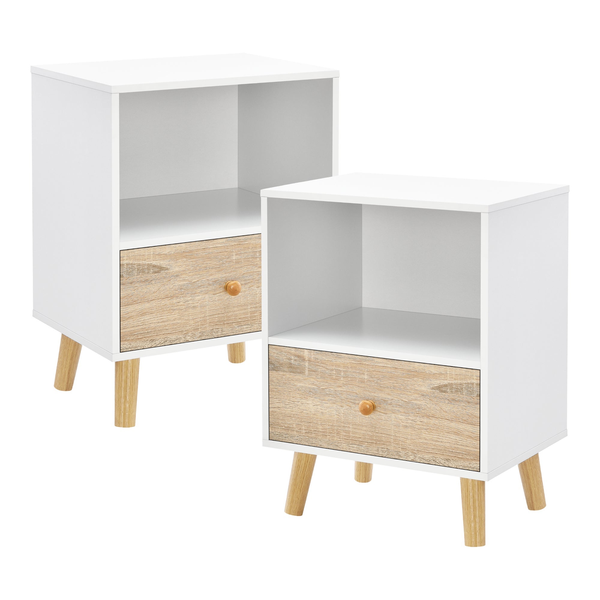 Lot de 2 tables d'appoint 54 x 40 x 30 cm blanc effet chêne 03_0009713 ...