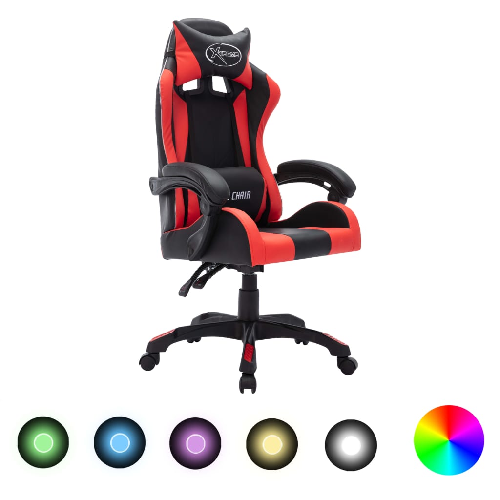 Silla gaming con luces LED RGB cuero sintético rojo y negro | Leroy Merlin