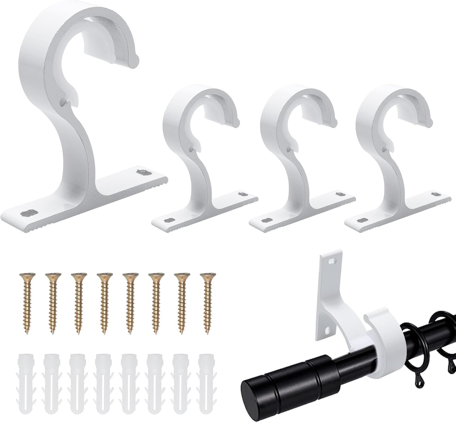 4 Pièces Supports de Tringle à Rideaux, ø25-28mm Support Tringle Rideaux Plafond, Crochets à ...