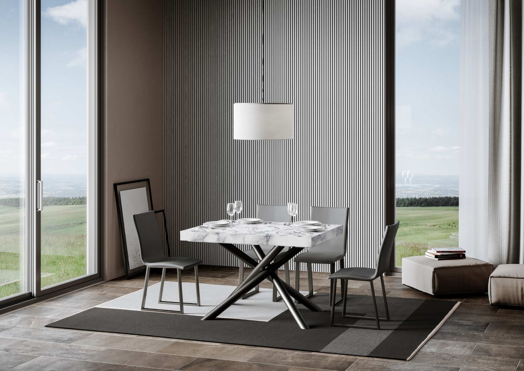 Table Famas Extensible Dessus Marbre 90x130 Allongée 234 cadre Anthracite ITAMOBY | Leroy Merlin