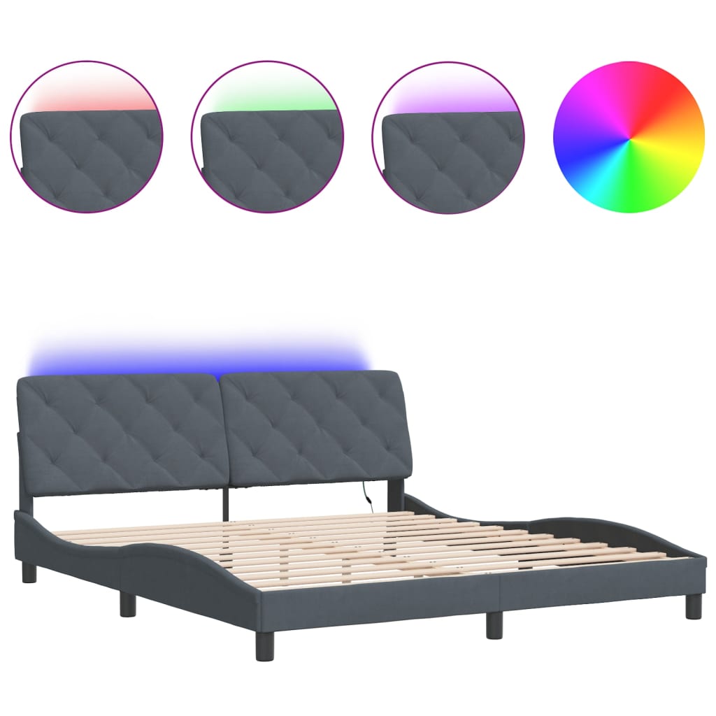 Estructura cama con luces LED terciopelo gris oscuro 180x200 cm ...