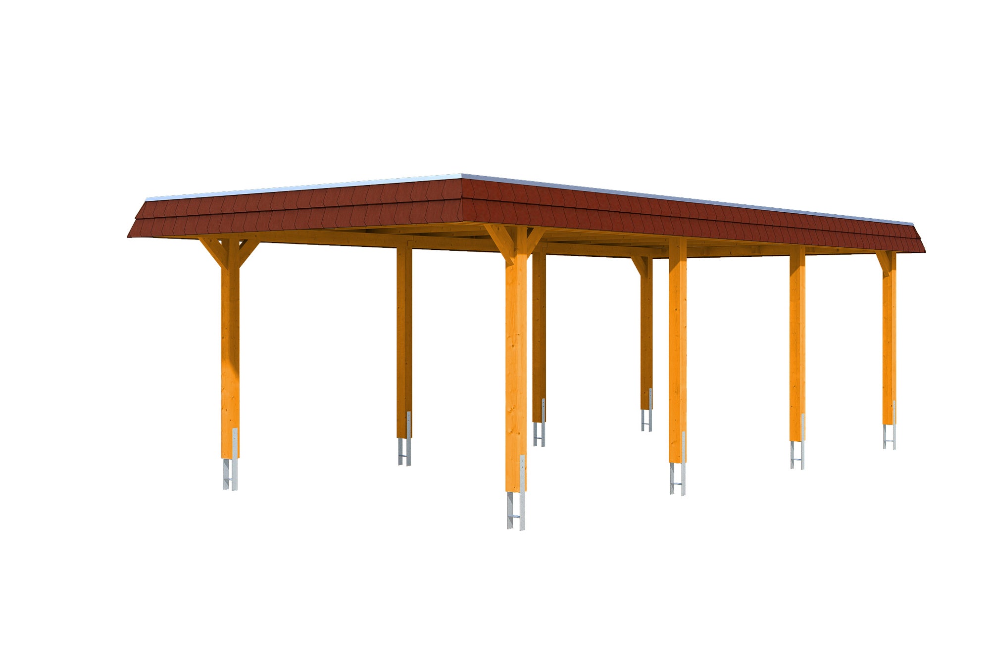 Carport SKAN HOLZ Wendland 409x870cm, planches de toit et EPDM, bandeau rouge, bois lamellé ...