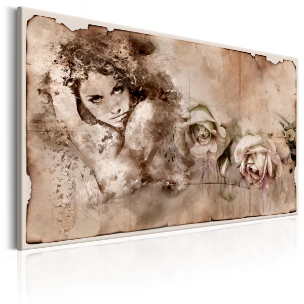 Tableau Vintage Retro Style: Woman and Roses 120x80 cm | Leroy Merlin