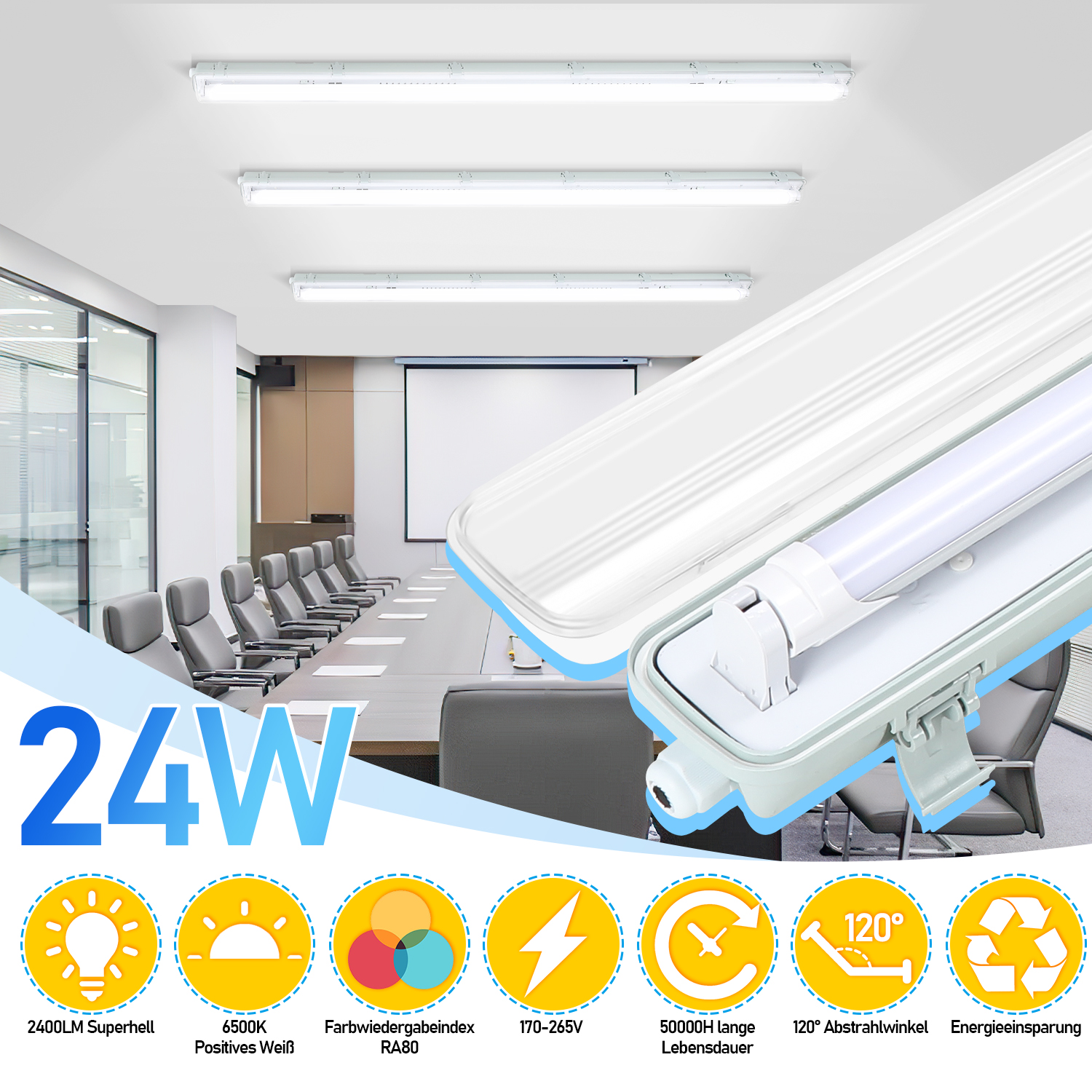 20X Lampe LED pour locaux humides Lampe de bureau Cave Lampe 150cm 1 ...