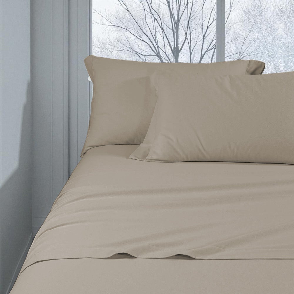 Ensemble de draps d'hiver en flanelle unie taupe – 100 % molleton de ...