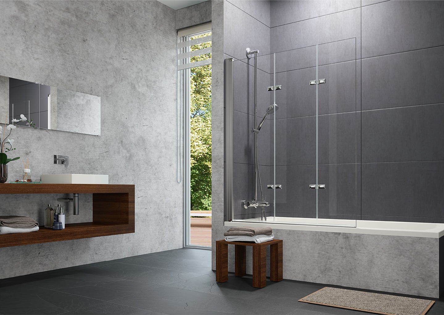 HÜPPE Design pure Pare-bain, 3 éléments, fixation à gauche, largeur ...