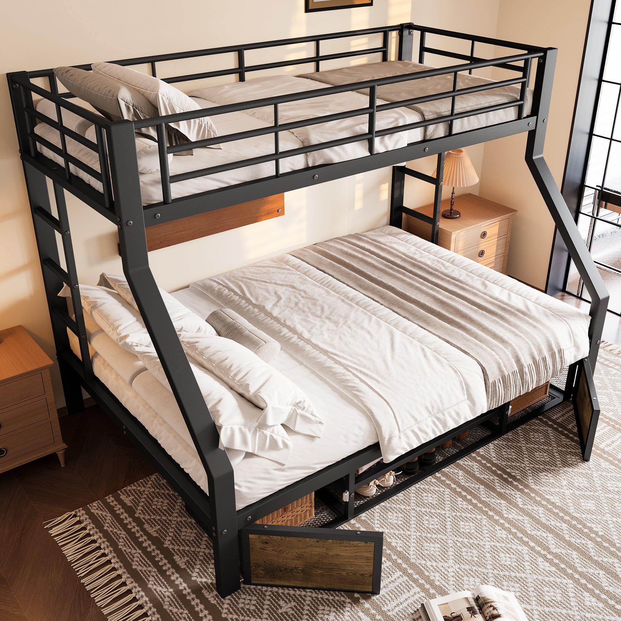 Litera 90×200 / 140×200 con zapatero/almacenaje, barandilla/escalera ...