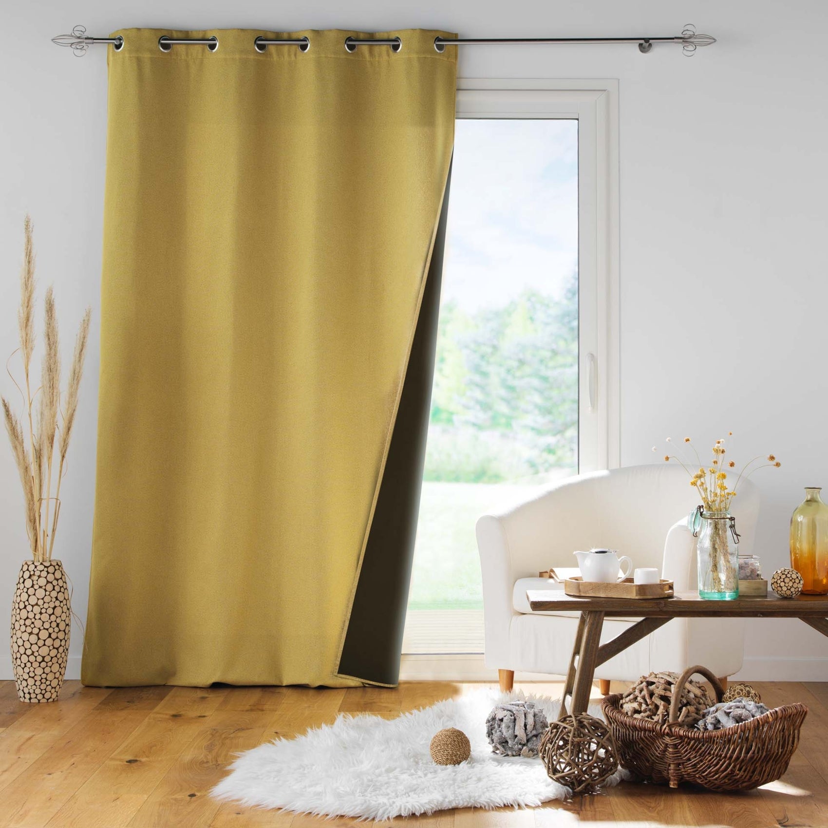 Rideau isolant doublé polaire - Jaune Ocre - 140x260 cm - Polyester ...