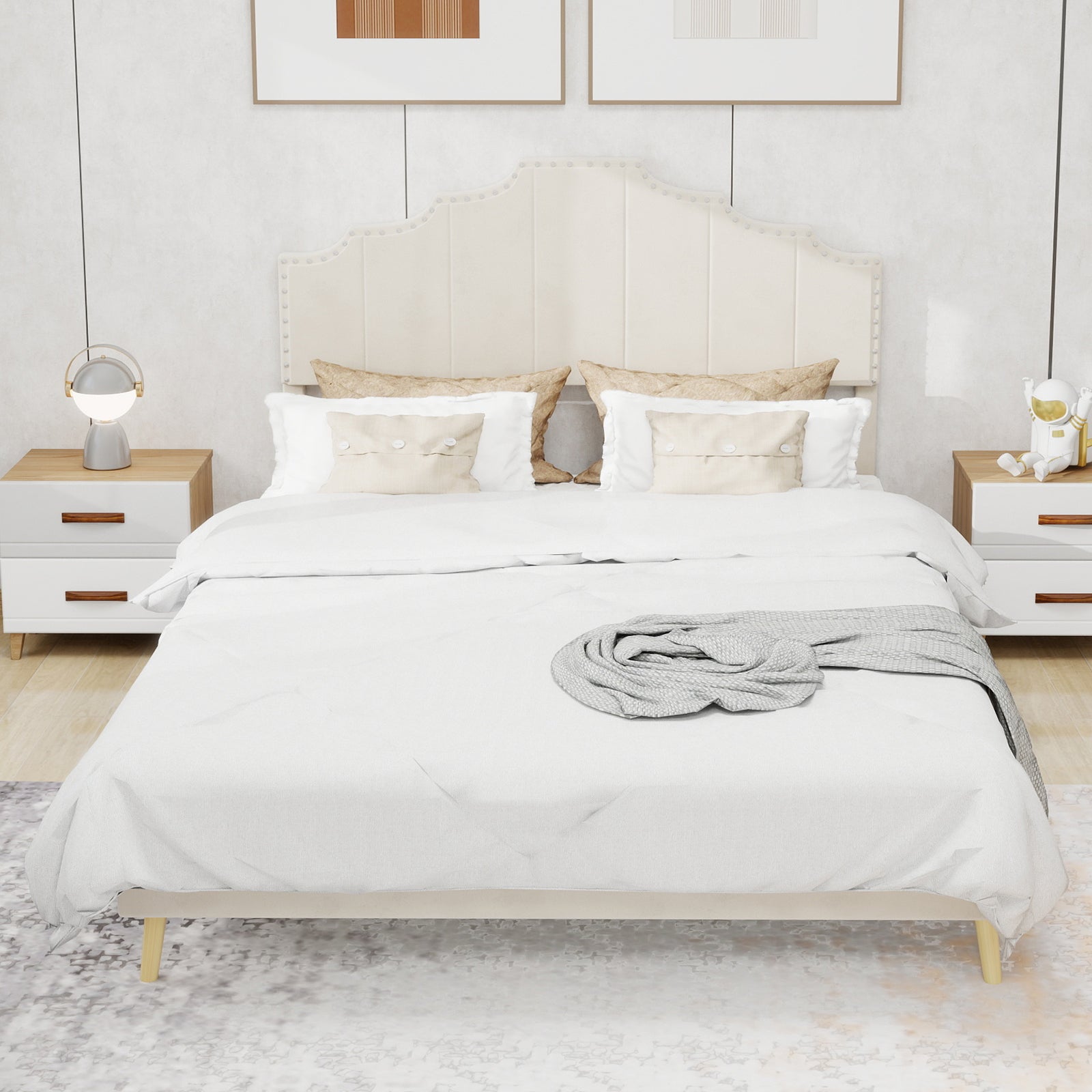 Lit moderne minimaliste et moelleux 140×200 cm (gris) : tête de lit ...