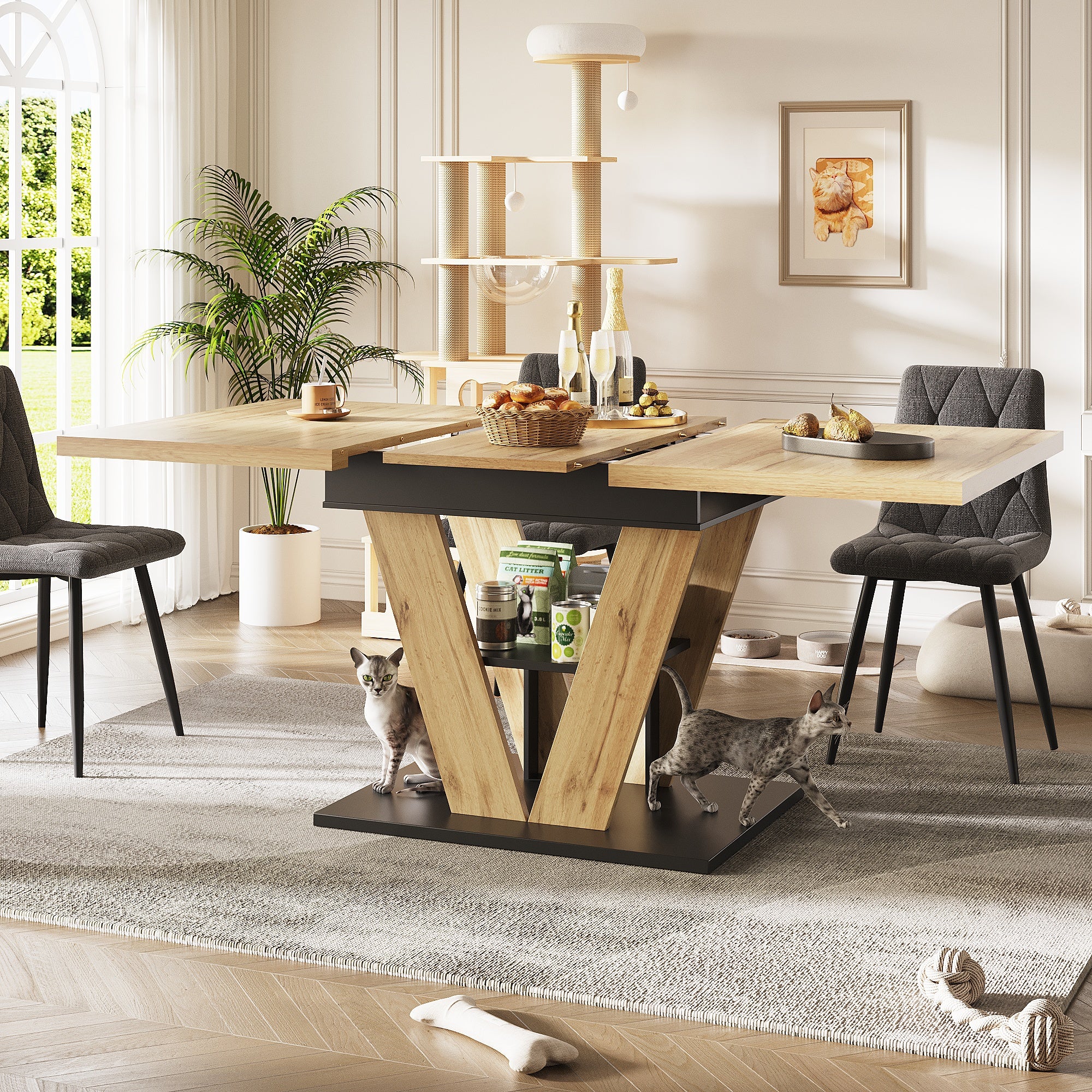 Table extensible 110x80x75cm, extension jusqu'à 140cm, structure en V ...