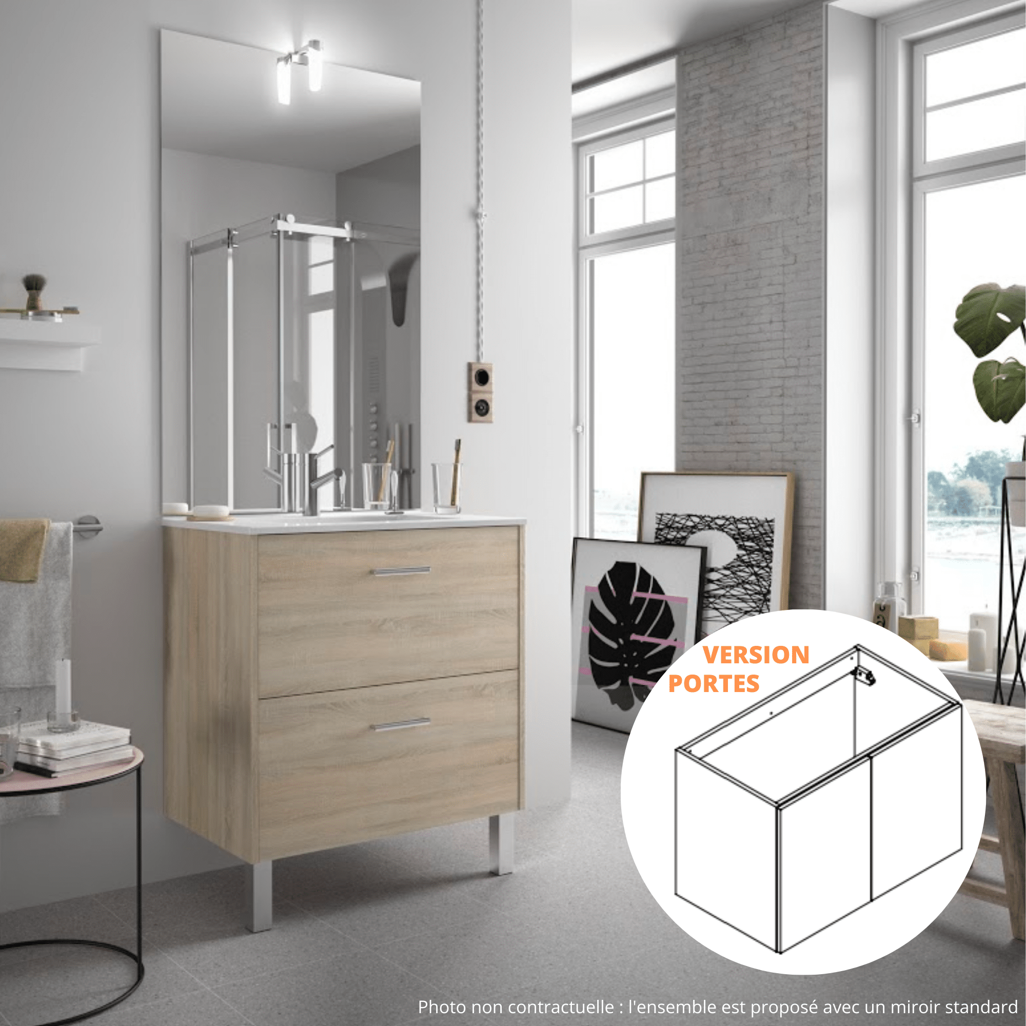 Meuble de salle de bain 70 cm Couleur Chêne Calédonie Option Avec kit ...