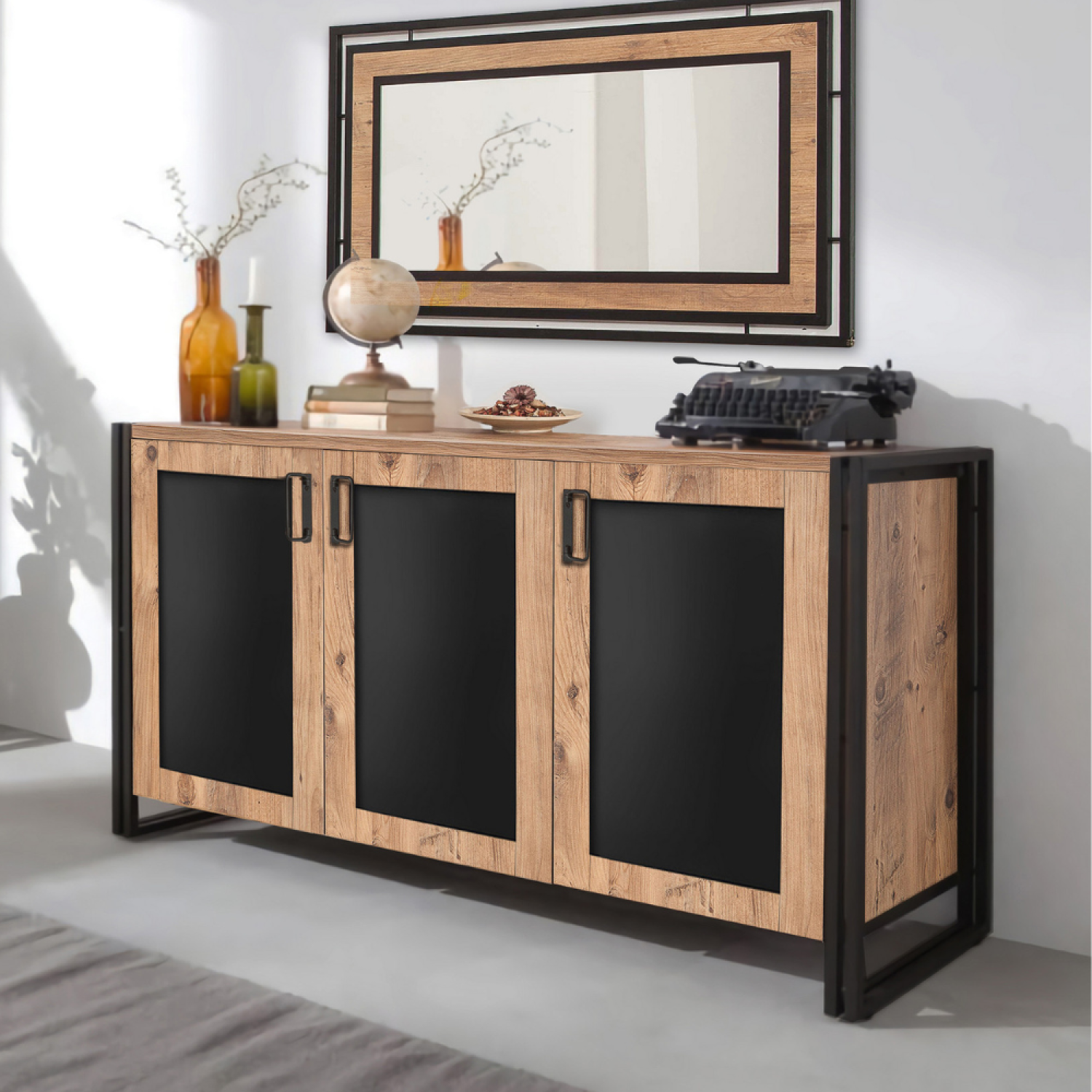 Buffet industriel avec étagères et portes FREDA | Leroy Merlin