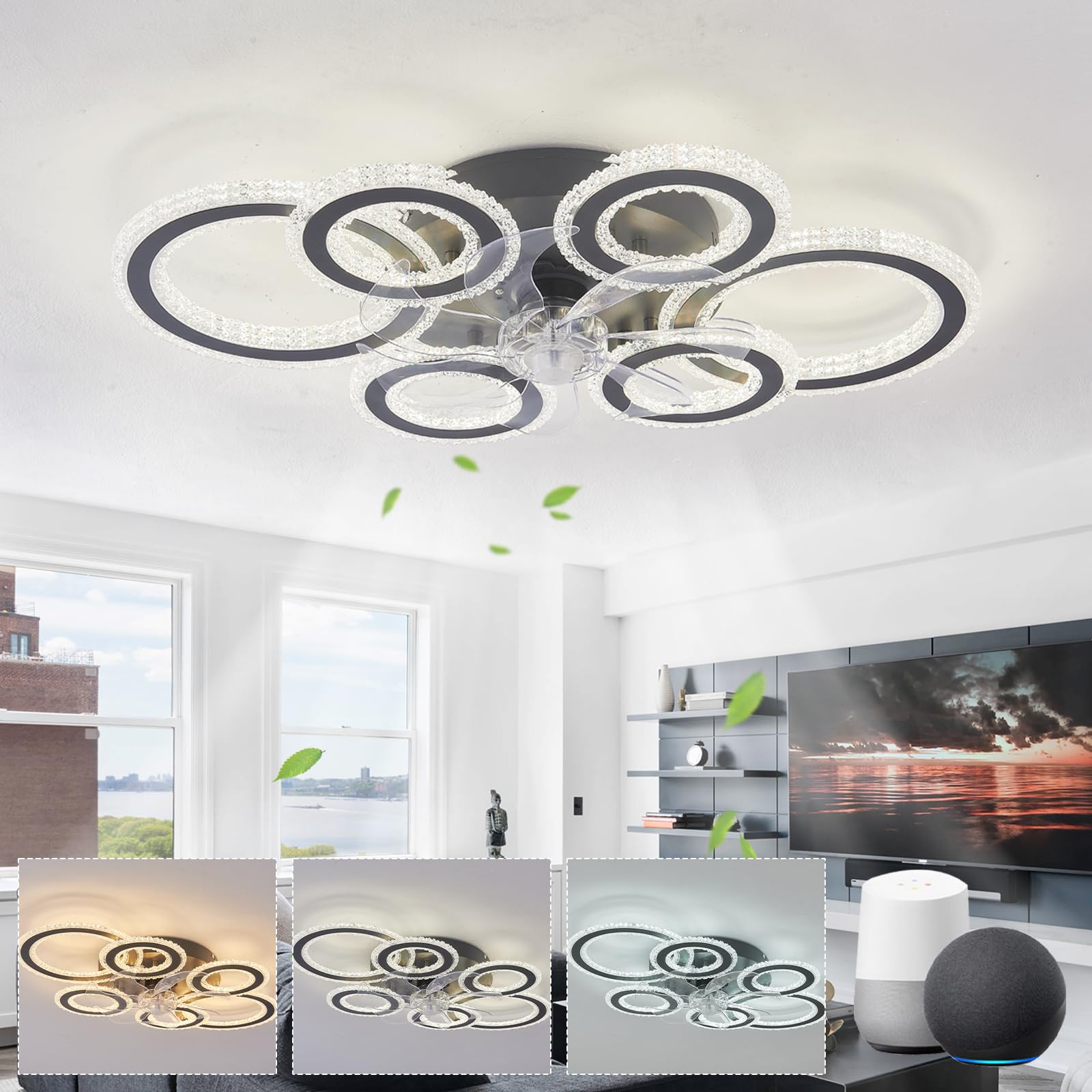 Ventilateur de plafond avec lumière LED, fonction mémoire à intensité ...