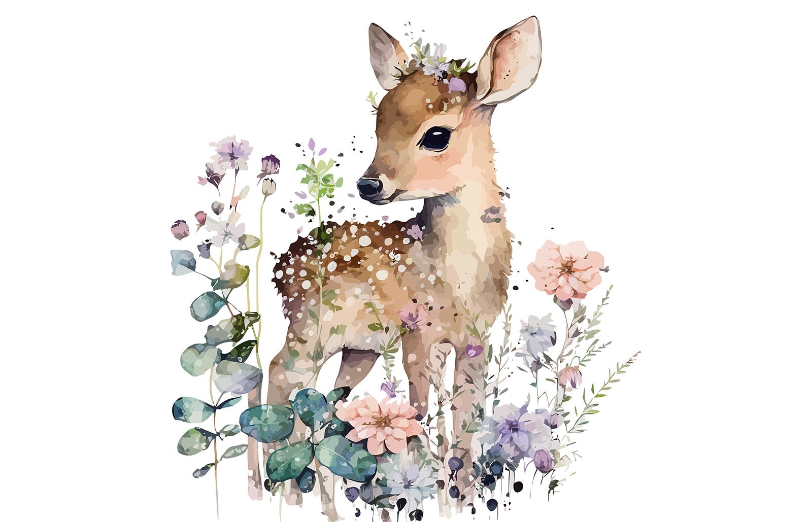 Papier peint panoramique Enfants - Faon fleurs 3617680696651 - Largeur ...