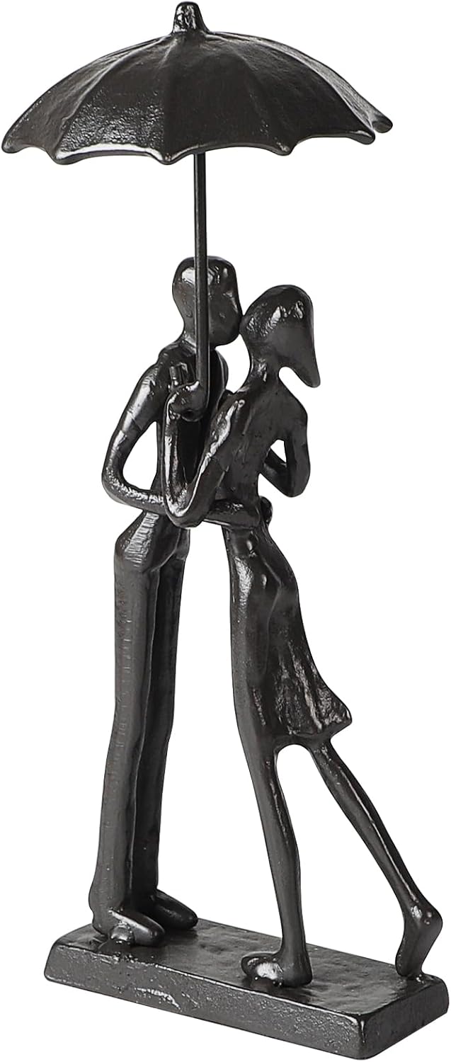 Statue en fonte de couple romantique sous parapluie, décoration rétro pour maison, bureau ...