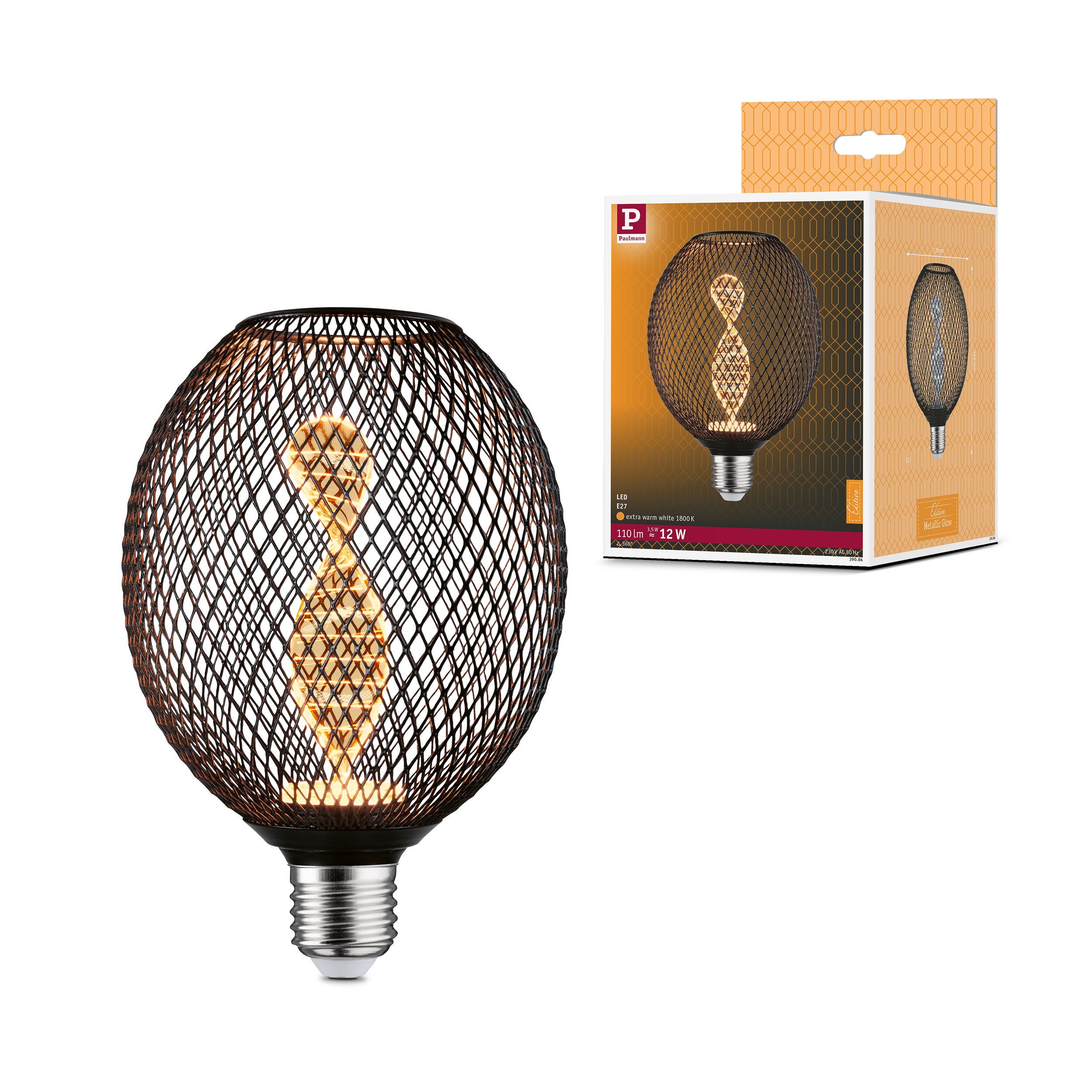 Metallic Glow Standard 230 V Globe LED E27 Helix 110lm 3,5W 1800K Noir ...