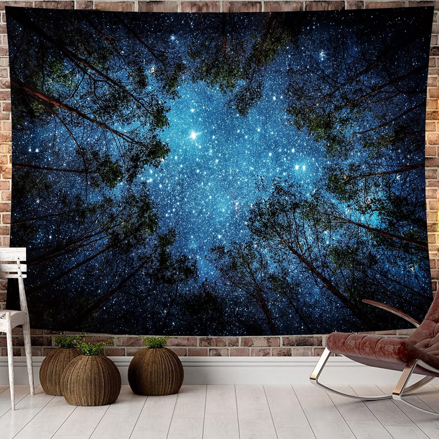 150x130 cm Forêt étoilée mystérieuse tapisserie tenture murale ...