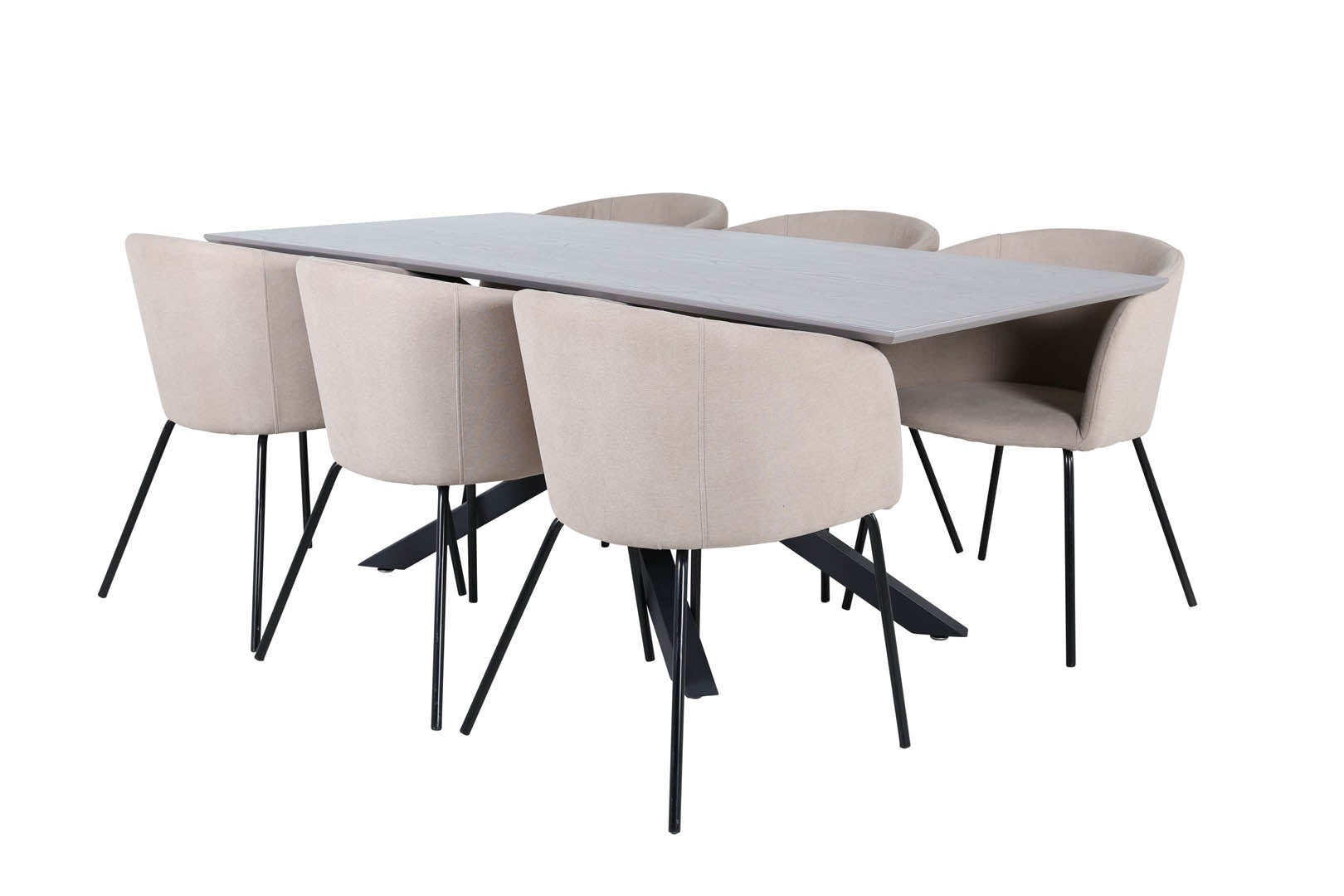 PiazzaGRBL ensemble table, table gris et 6 Berit chaises beige. | Leroy ...