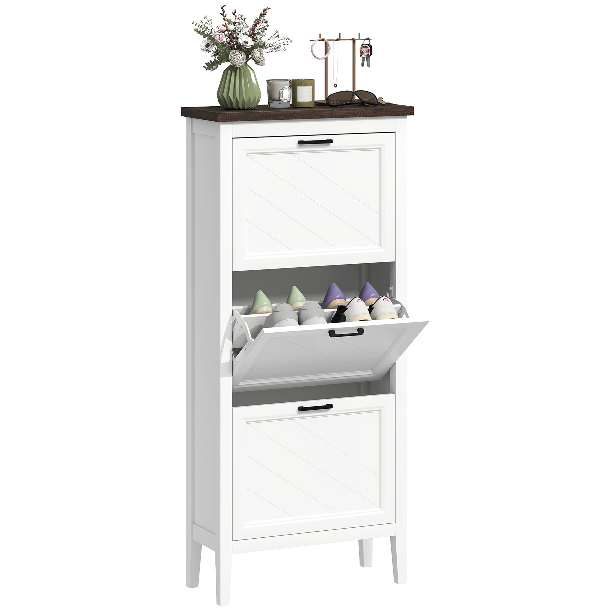 Mueble zapatero estrecho, 3 cajones abatibles, estantes ajustables ...