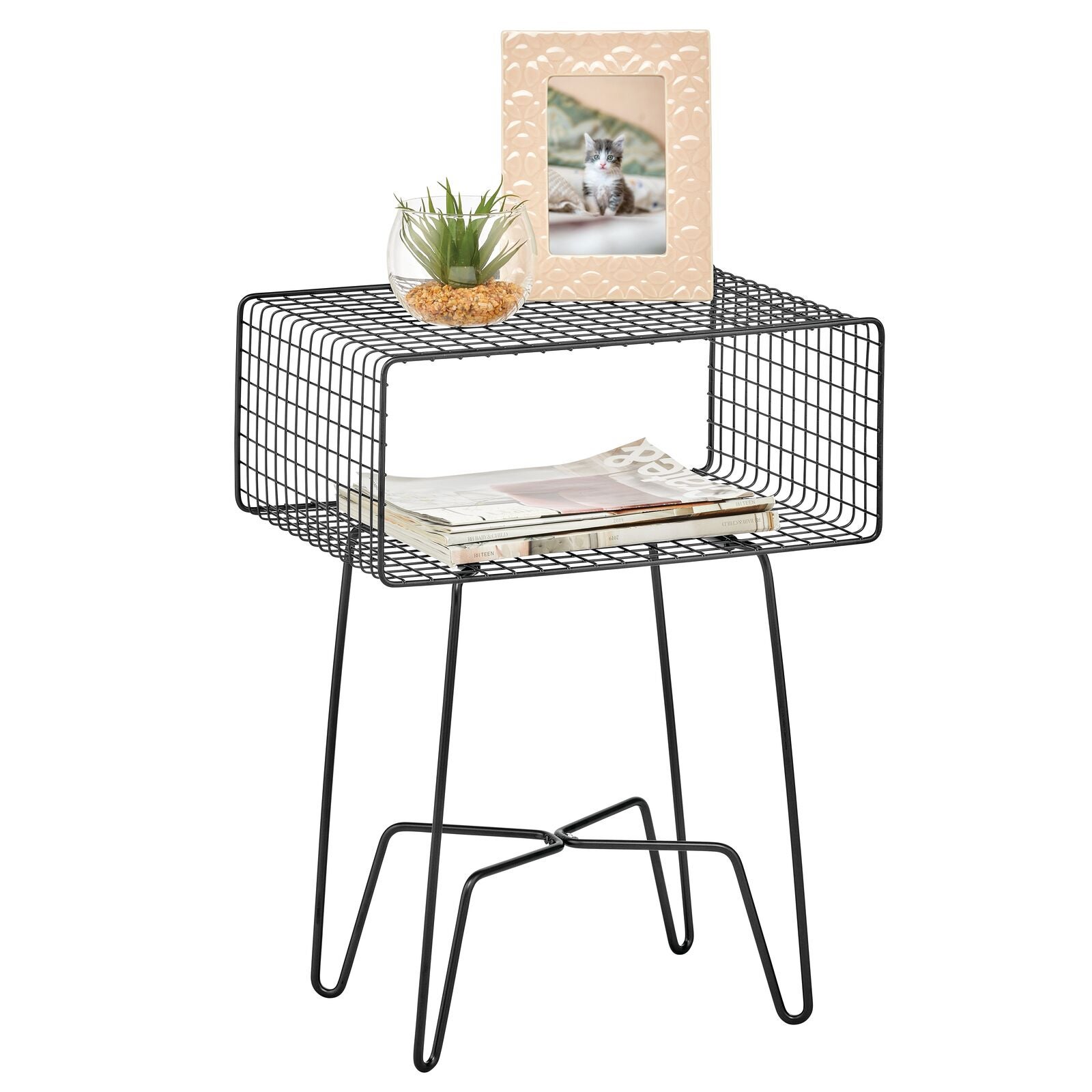MDesign Modern Industrial 2-Tier Shelf Grid Metal Accent Side/End Table ...