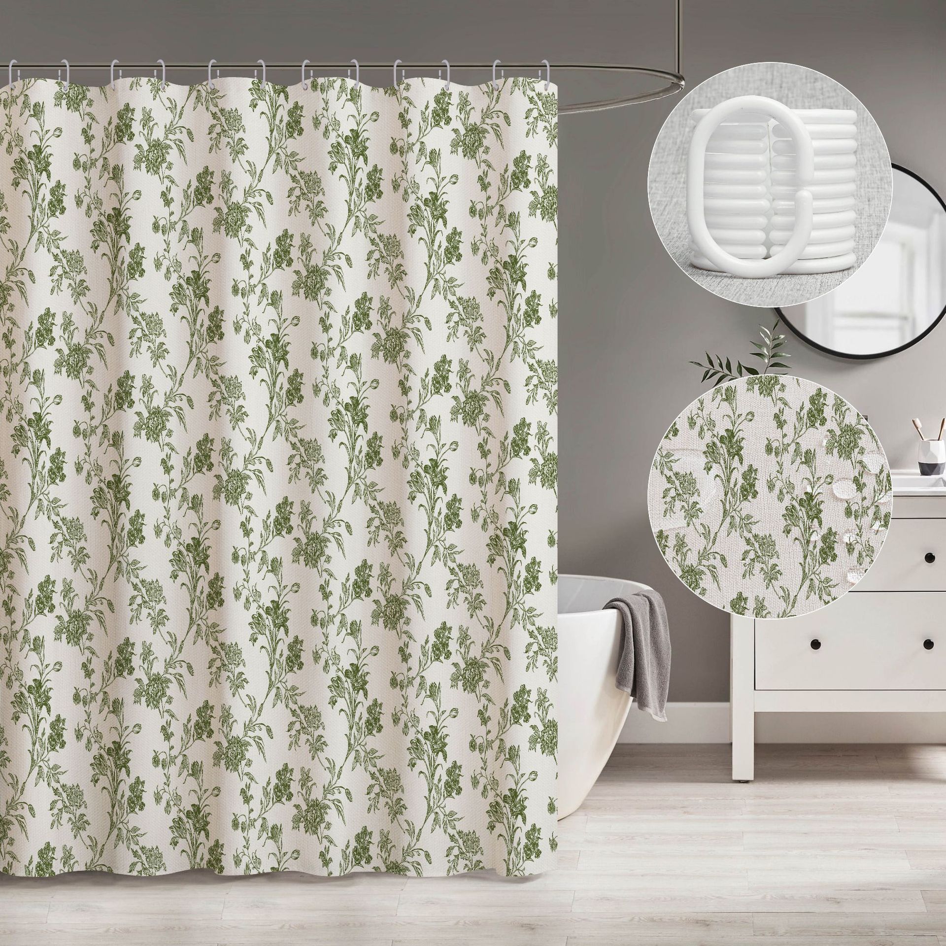 Rideau de douche de style champêtre en coton imprimé, fabriqué en ...