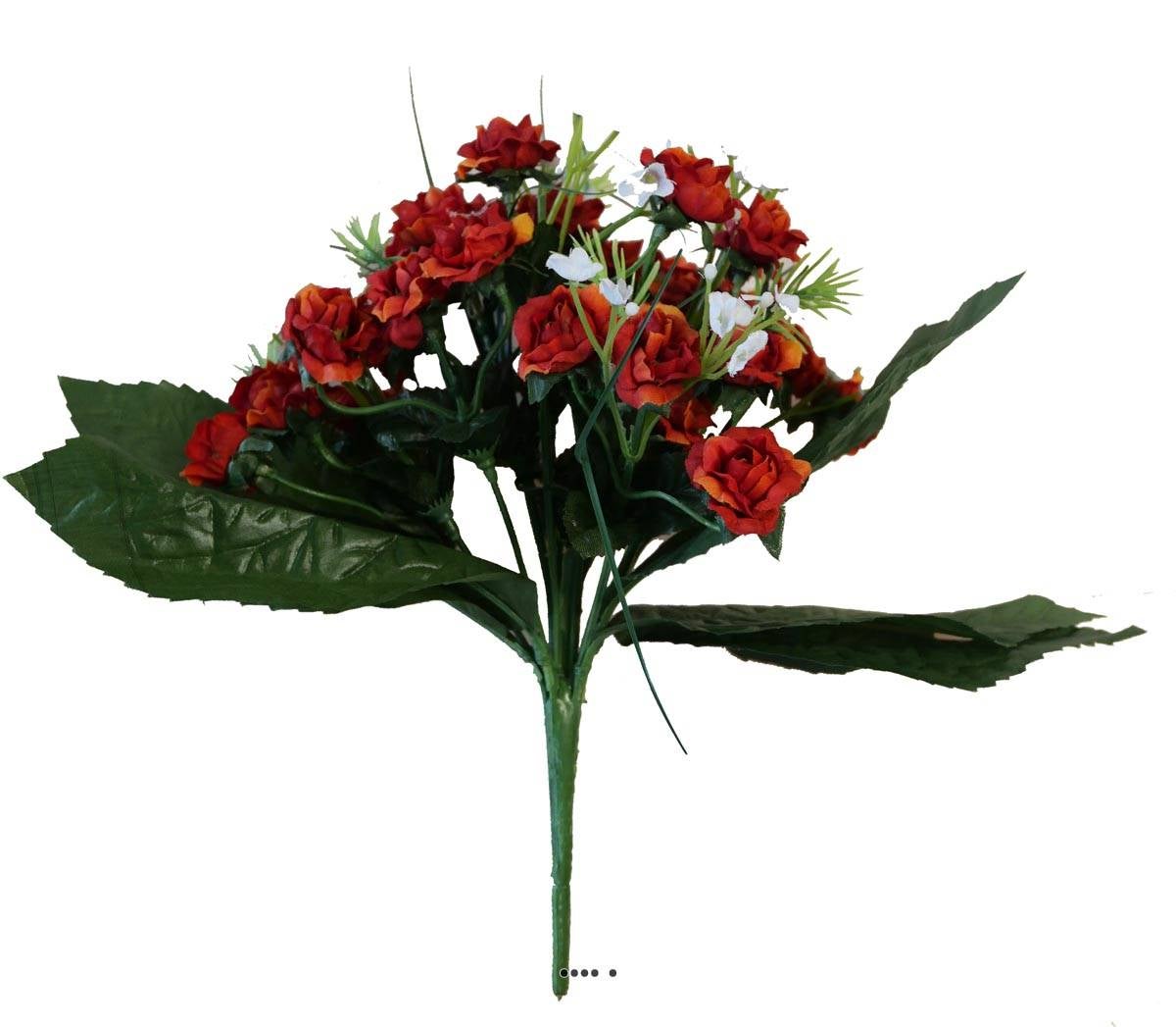 Bouquet de Roses factices 35 fleurs avec feuilles H24cm Vermillon ...